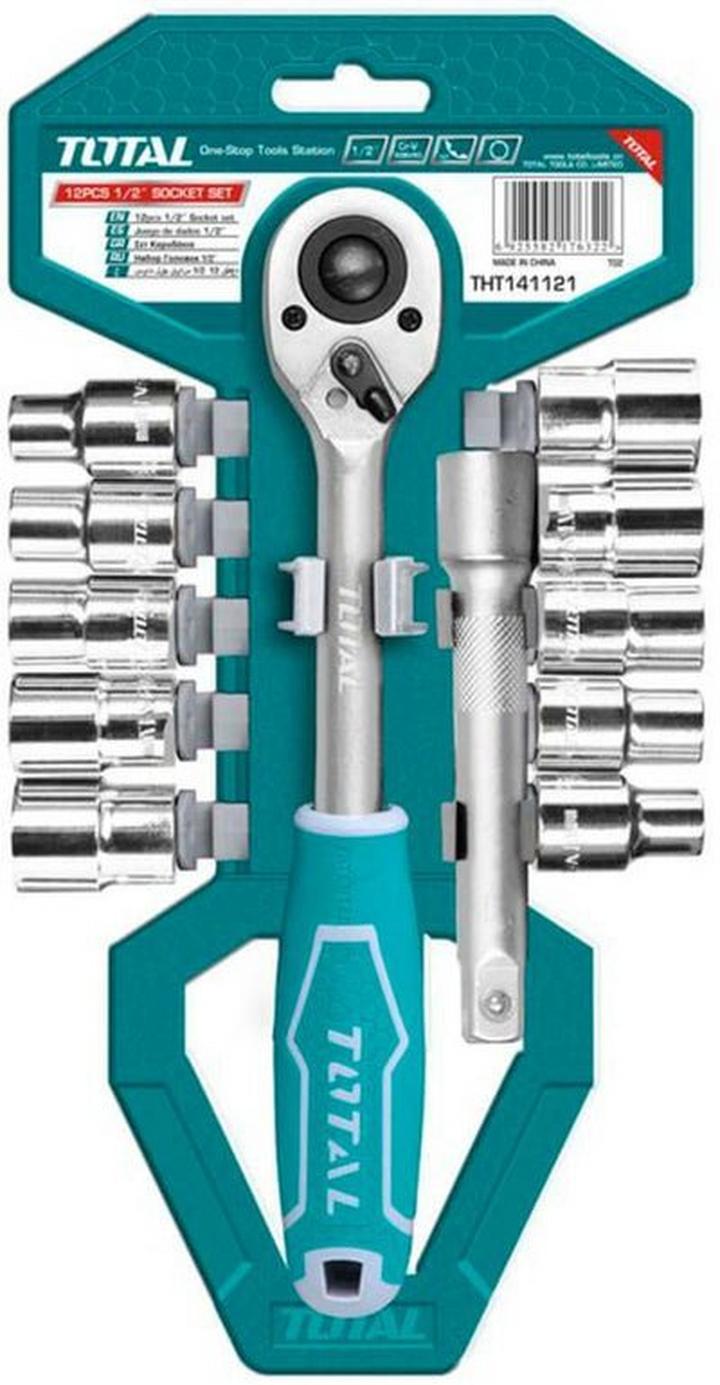 TOTAL Socket Set Sockets 1 2 10Mm 24Mm 10 Pcs Quick Release Ratchet Handle Bar eXtra