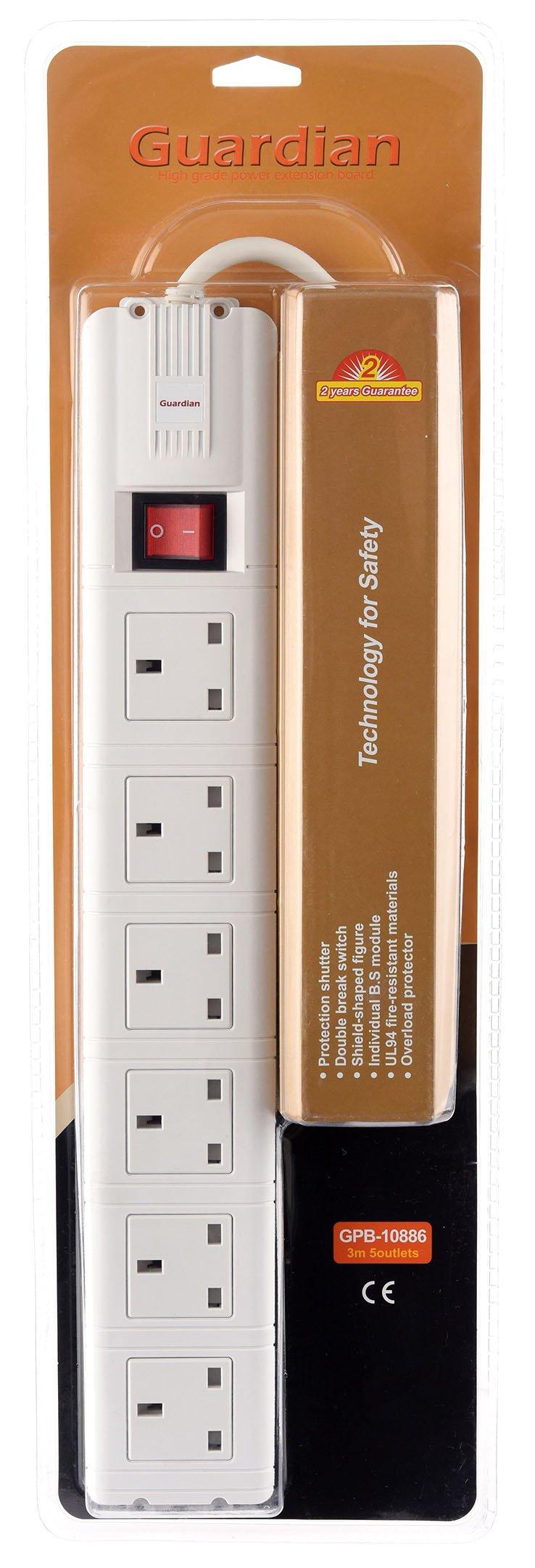 Guardian power extension socket 6 UK Outlets/3mter cable .Double break ...