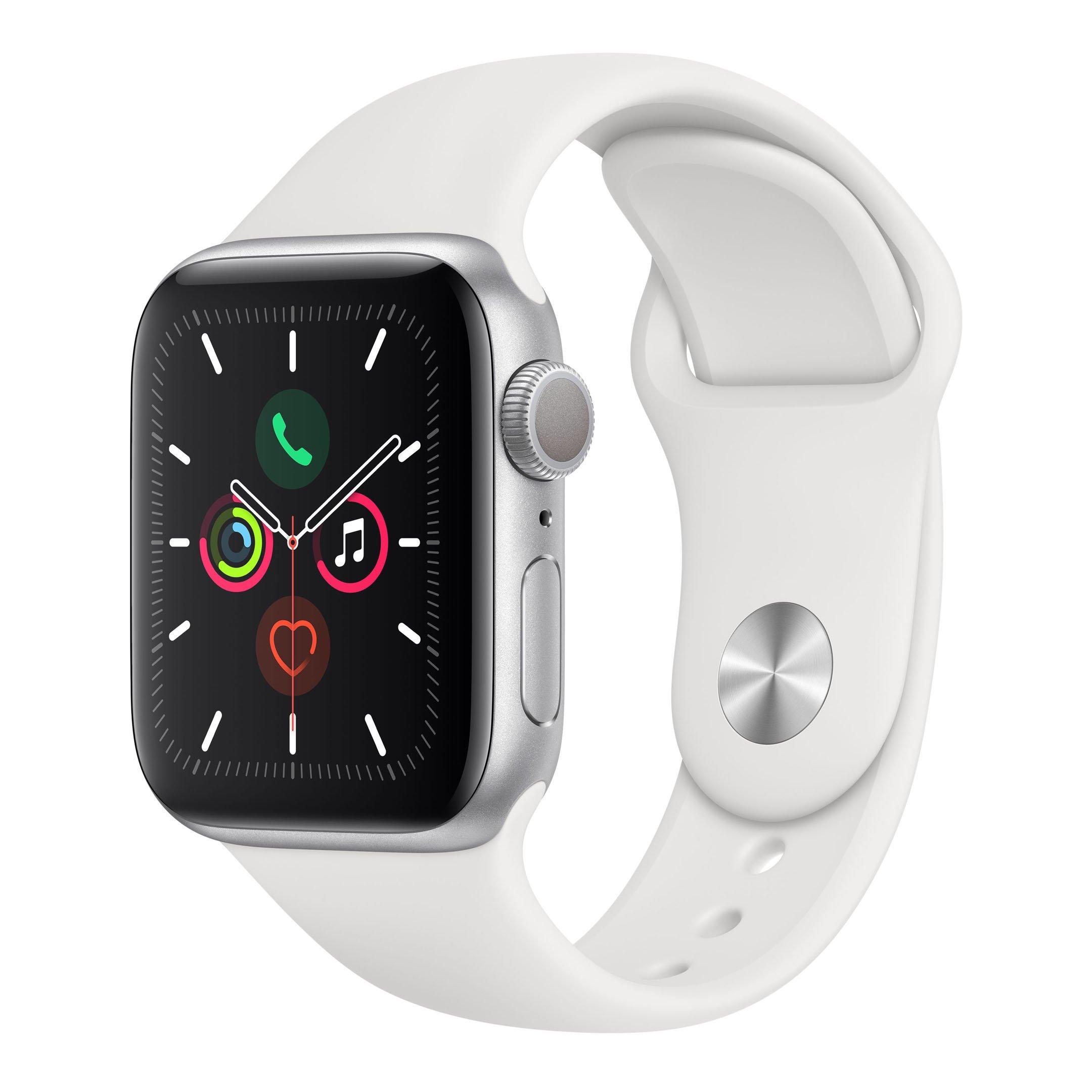 Apple Watch Series 5 GPS, 40mm Silver Aluminium Case with White Sport ...