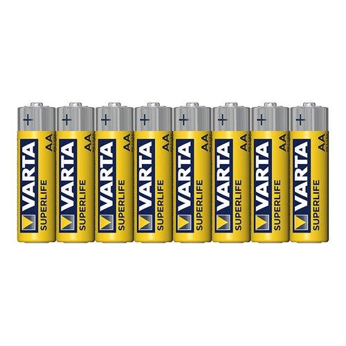 Varta, Super Life Mingo Zinc Carbon AA BATTERY 1.5V, Pack oF 8, Yellow ...
