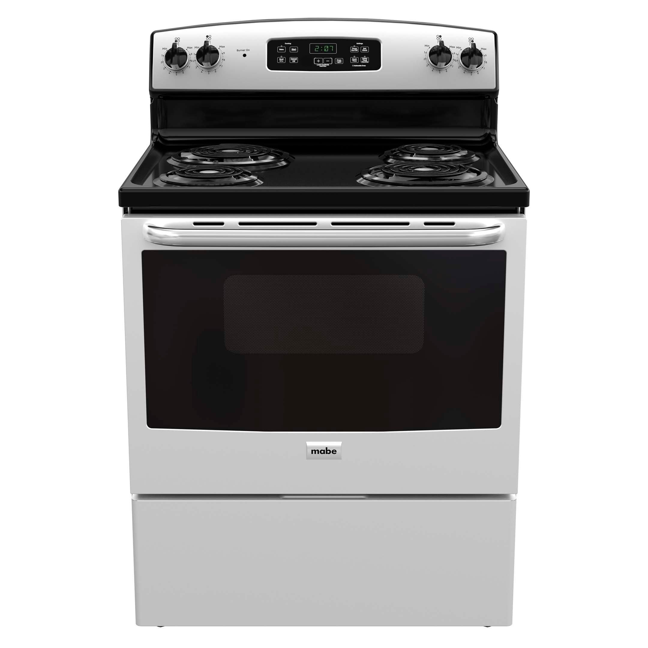 Mabe Electric Cooking Range, 4 Coil Burner, Black with Stainless Steel ...
