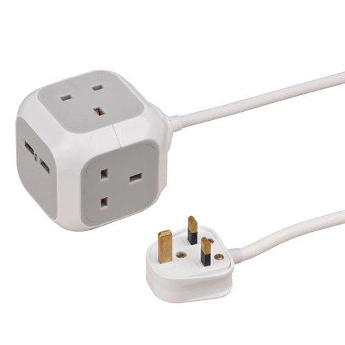 Brennenstuhl Power Extension Cube USB 2X-Charger 3WAY,3 Meter, White ...