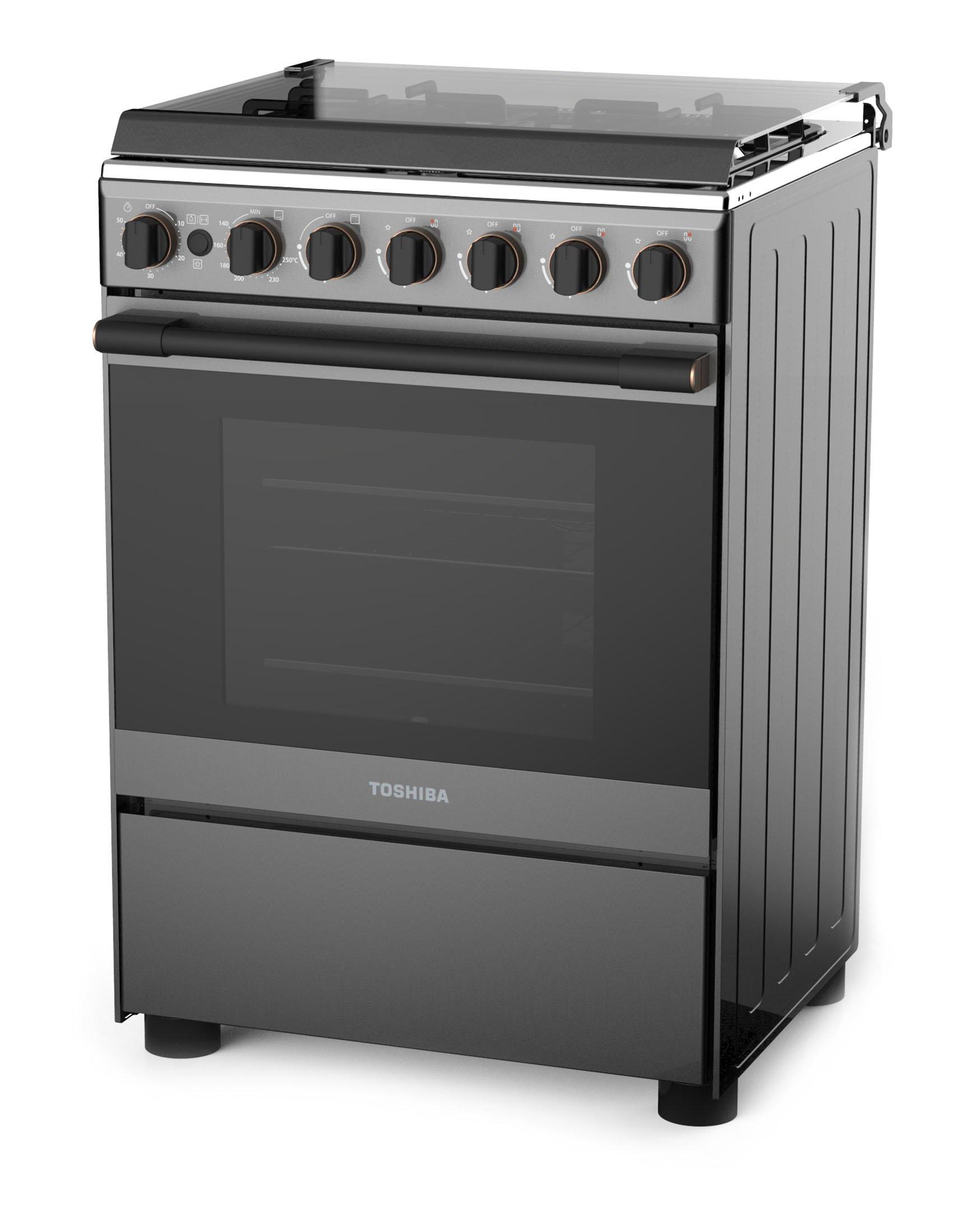 Toshiba 60x60cm Gas Cooking Range,4 Gas Burners, Full Safety Matte Grey ...