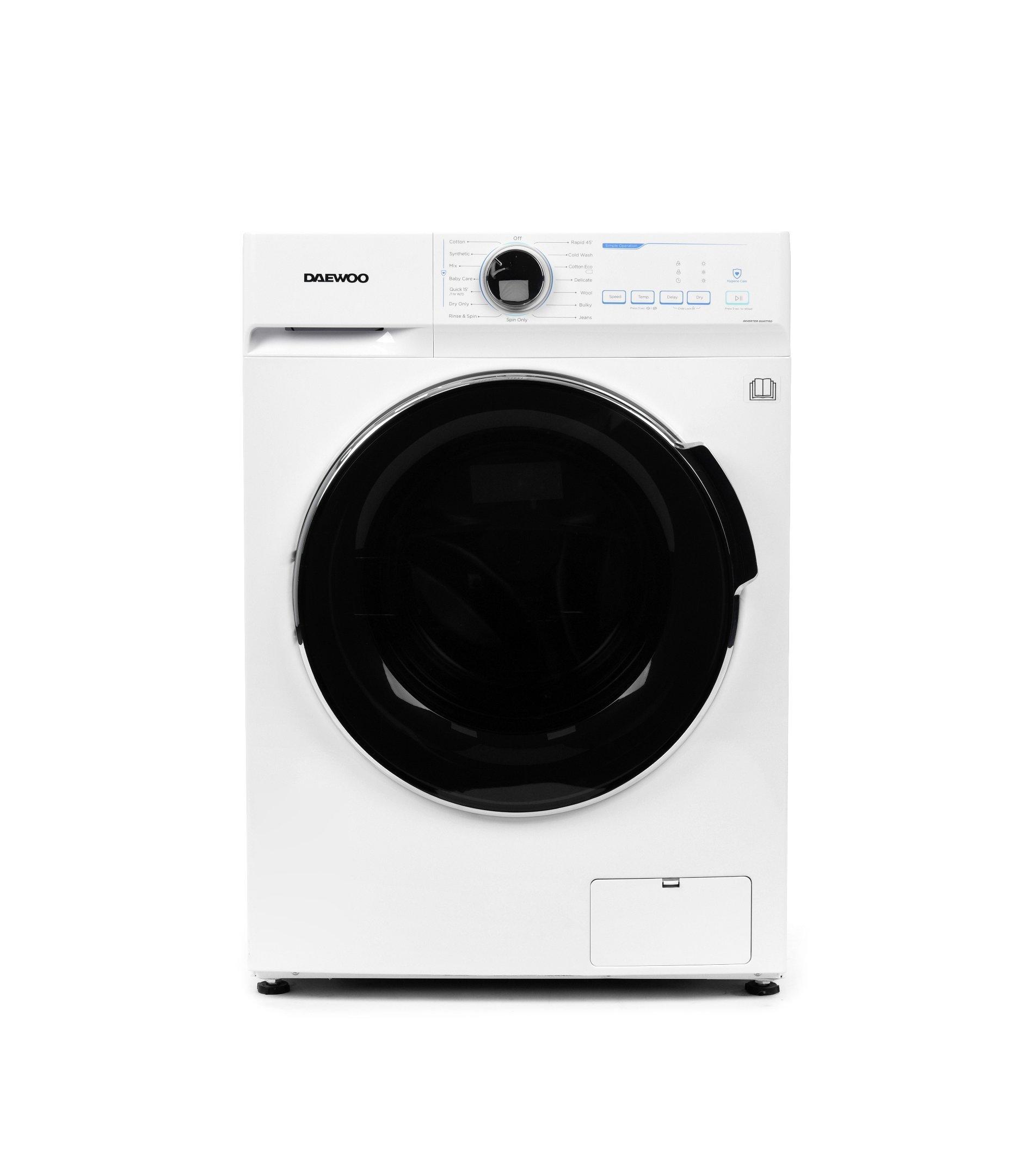 Daewoo Front load Washer, 10kg Washing, 7kg Drying, White/Silver Door ...