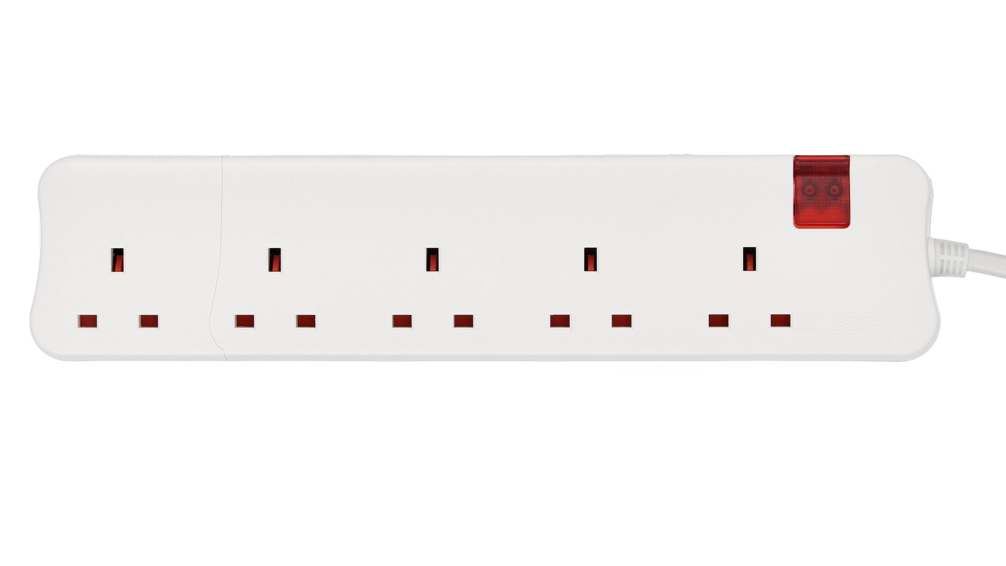 Legrand, Power Extension Cord, 5 Sockets, 5M Long Cord, White - eXtra