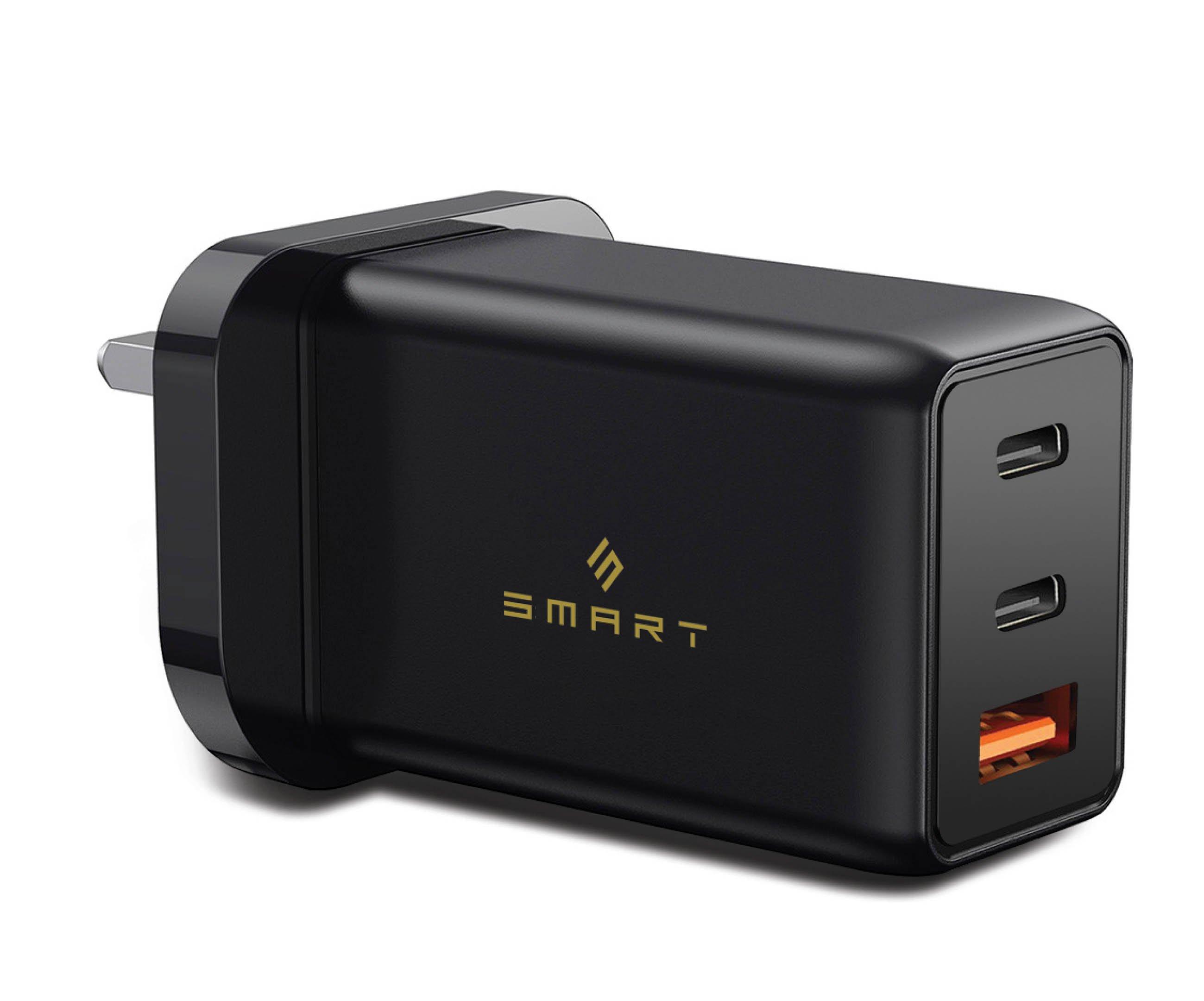 Smart Premium Gan USB Wall Power Adapter With UK Plug PD 65W Black ...