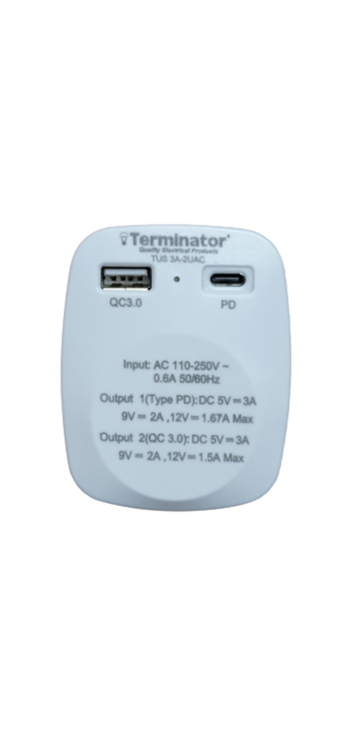 Terminator 13A USB+Type C Fast Charger White. - eXtra Oman