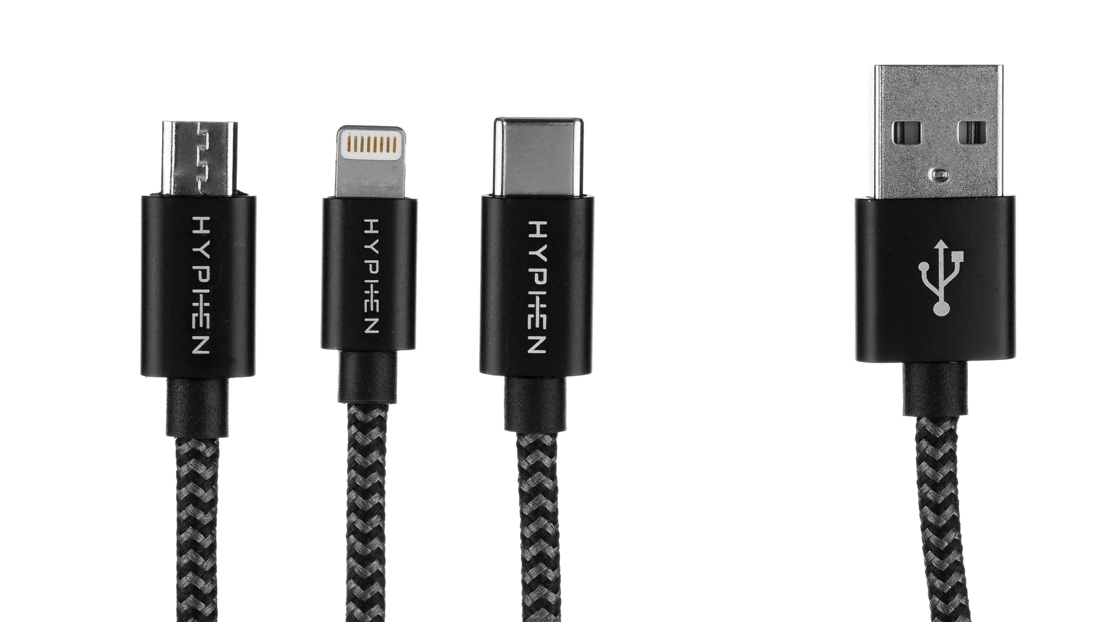 HYPHEN 3 in 1 (Lightning+Type C+Micro-USB) Cable, 1M, Black - eXtra