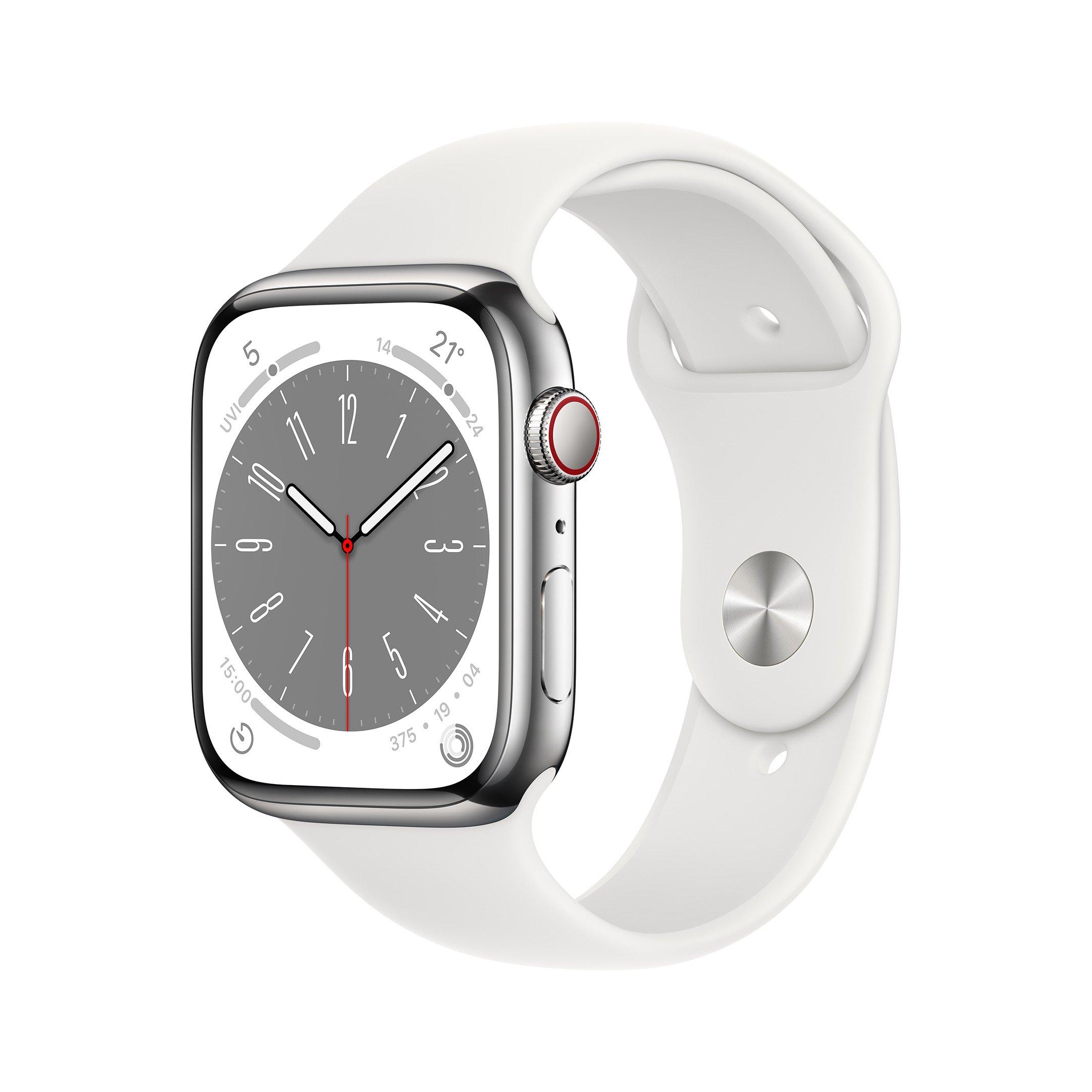 Apple Watch Series 8 GPS + Cellular 45mm Silver Case with White Sport ...