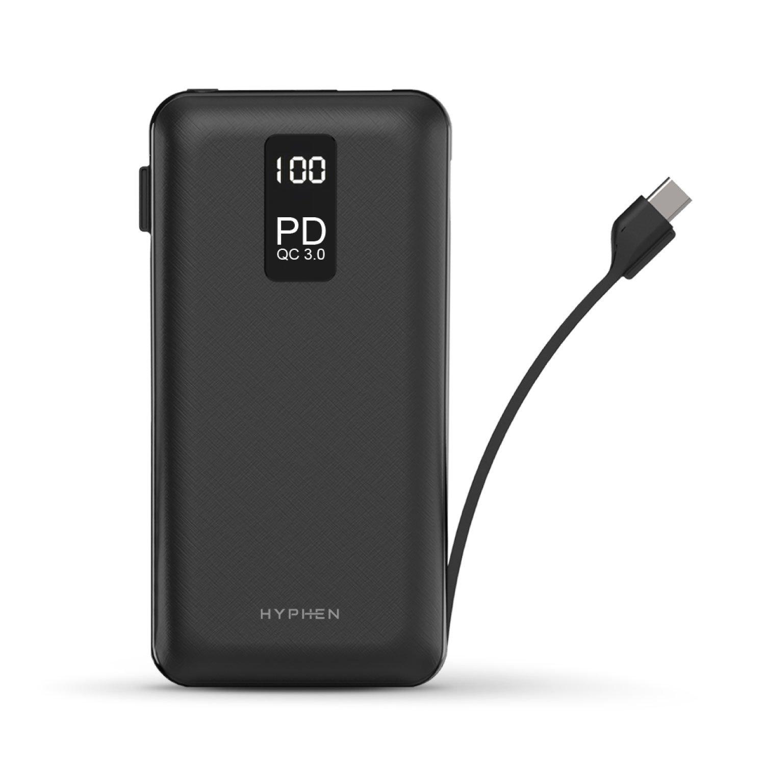 HyphenDigital LED Power Bank 20000mAh With Built-in Cables Black ...