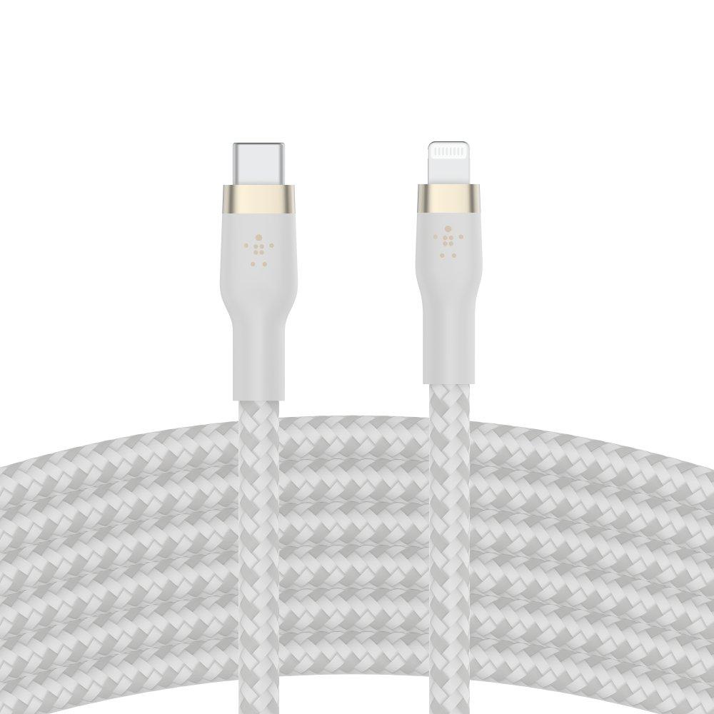 Belkin Cable Braided Silicone Lightning to Type-C 3M, White - eXtra