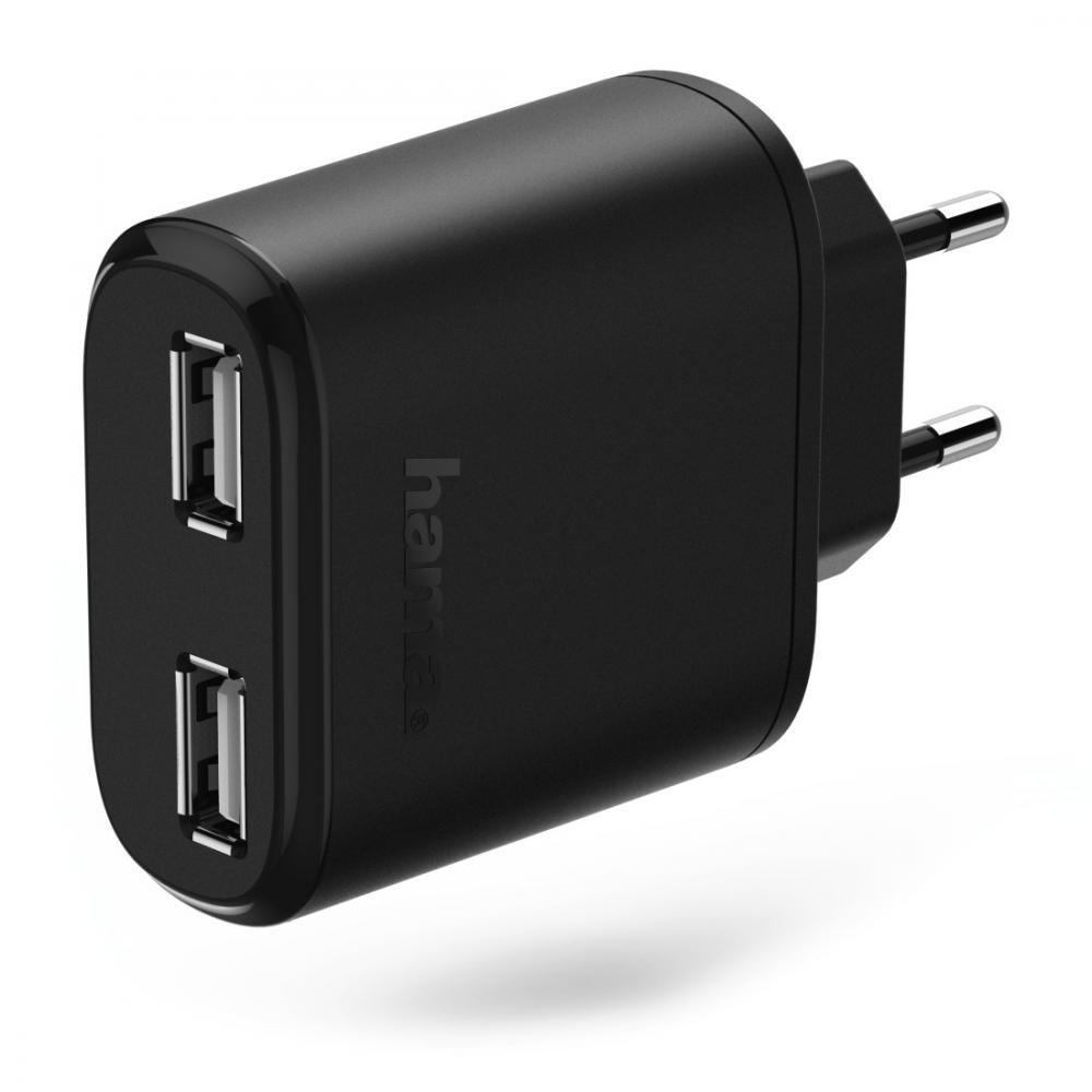 Hama DUAL USB-A AC Wall Charger Adapter ,Black - eXtra Bahrain