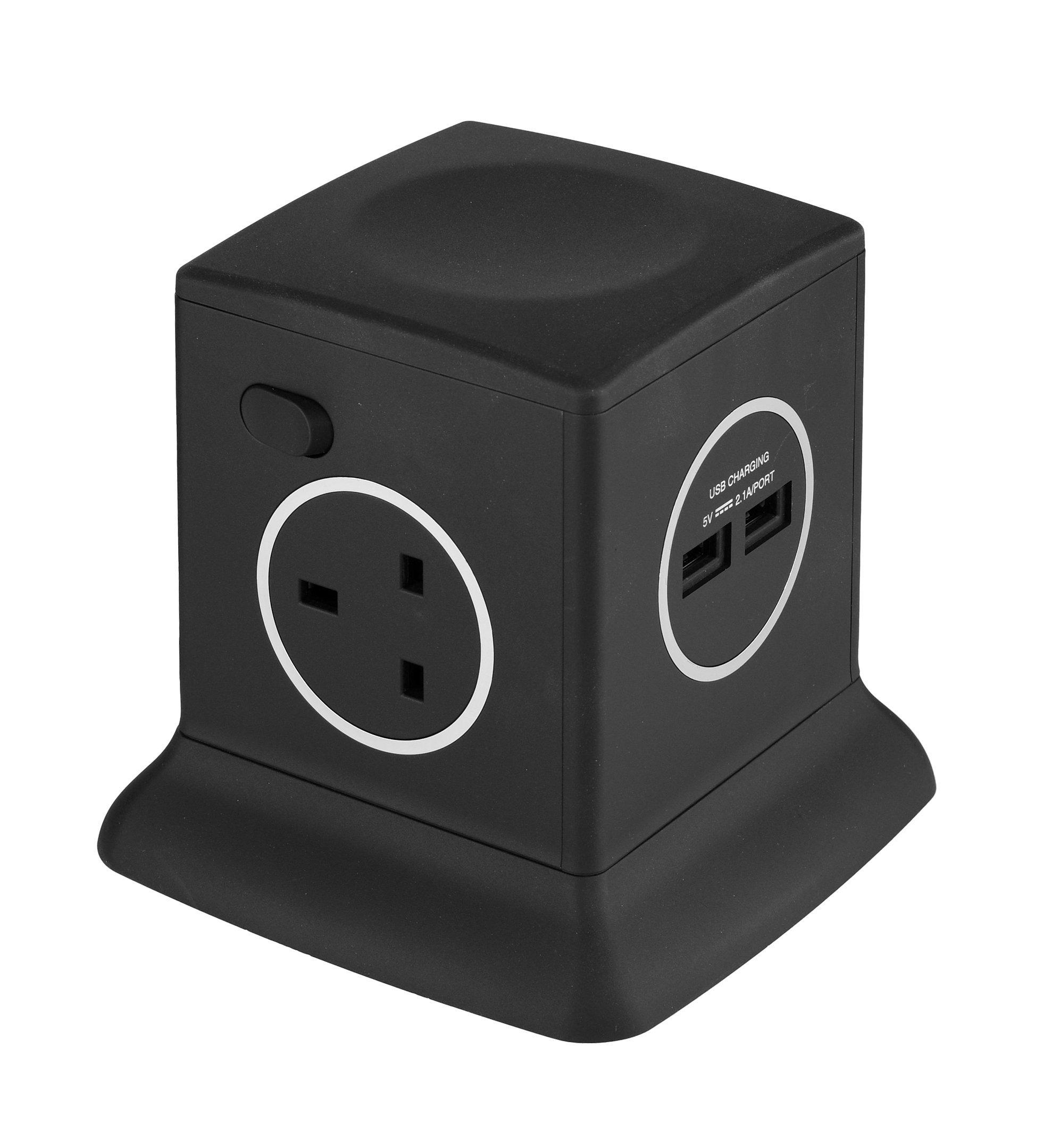 alfanar, Power Extension Tower, 3 Sockets, 2 USB, 3Meter, Chrome Black ...