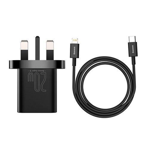 Baseus Wall Charger Adapter, 1m USB-C Lightning 20W, Black - eXtra Bahrain