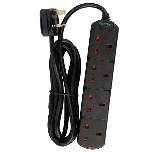 Terminator 4 Way 3 Meter Power Extension Socket, Black. - eXtra Oman