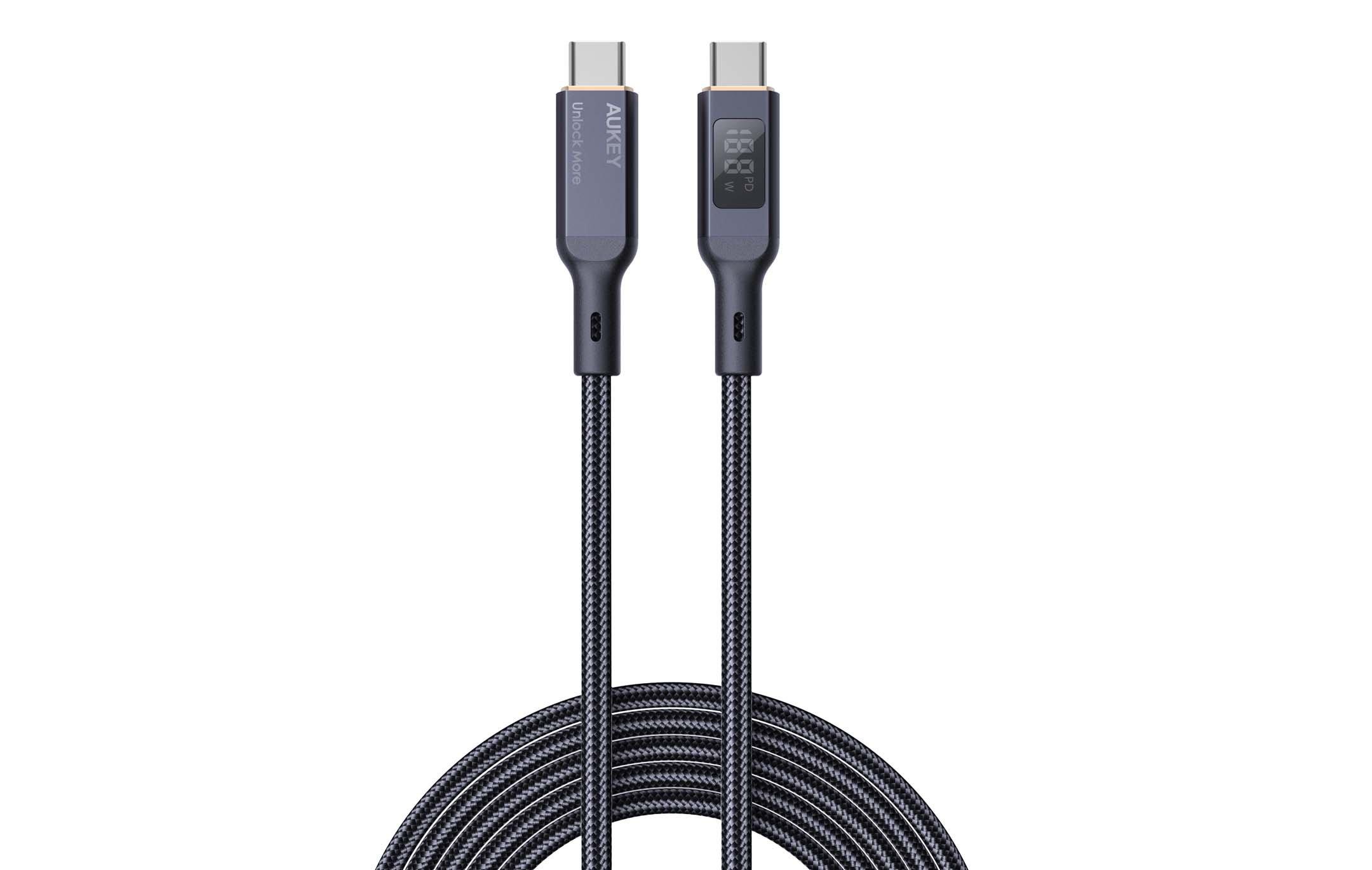 AUKEY 100W PD Nylon Braided Type C To Type C Cable,1.8M,Black - eXtra