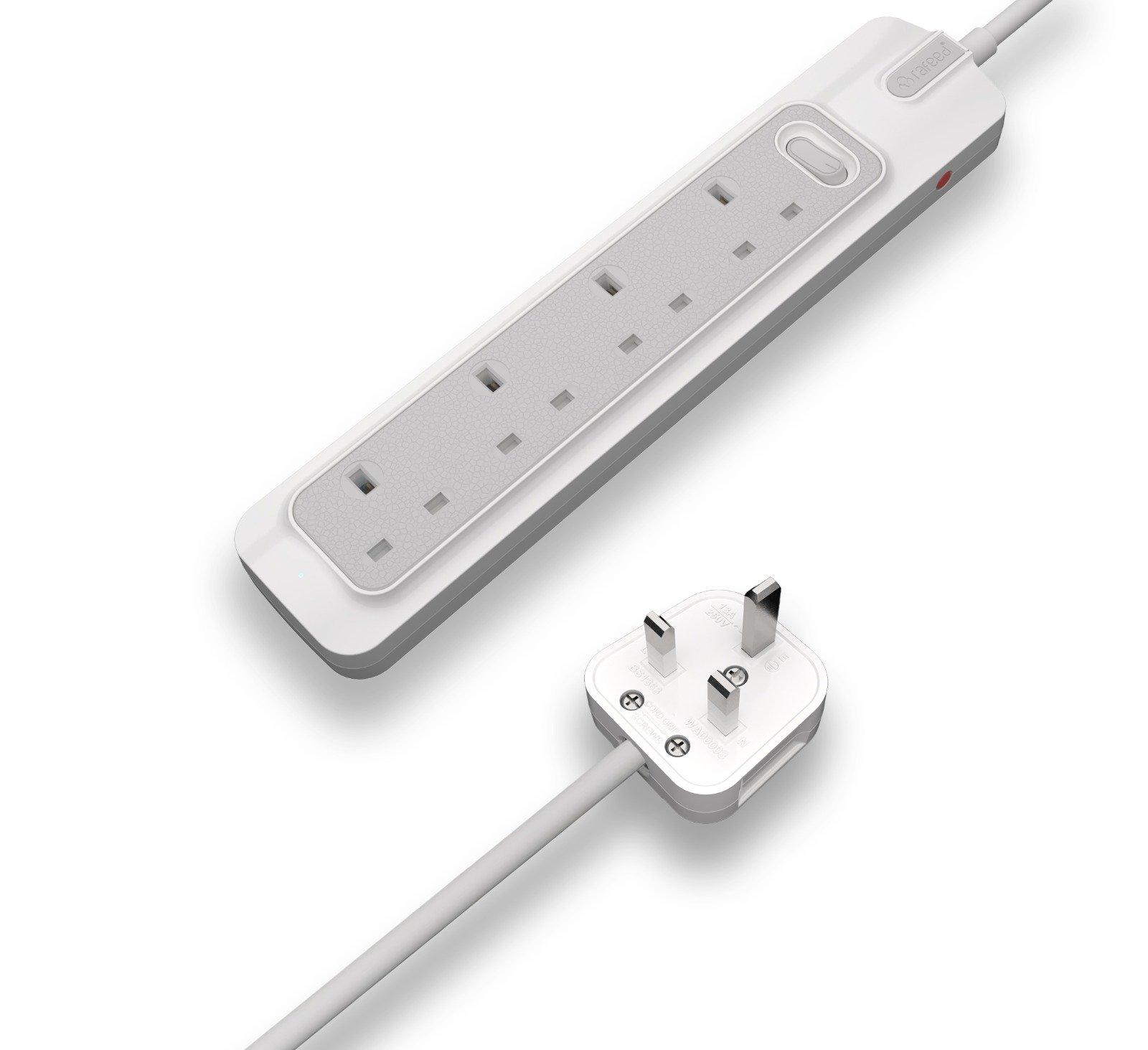 Rafeed Electric, Power Extension Cord, 4 Sockets, 5M, White/Grey - eXtra