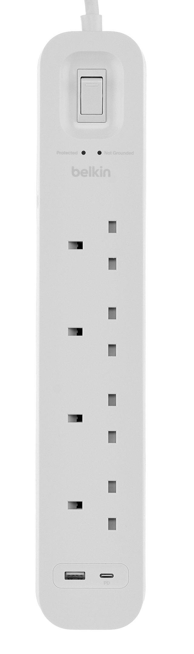 Belkin 4 Way Power Extension, 2M Cord, 18w USB-A & USB-C Ports - eXtra