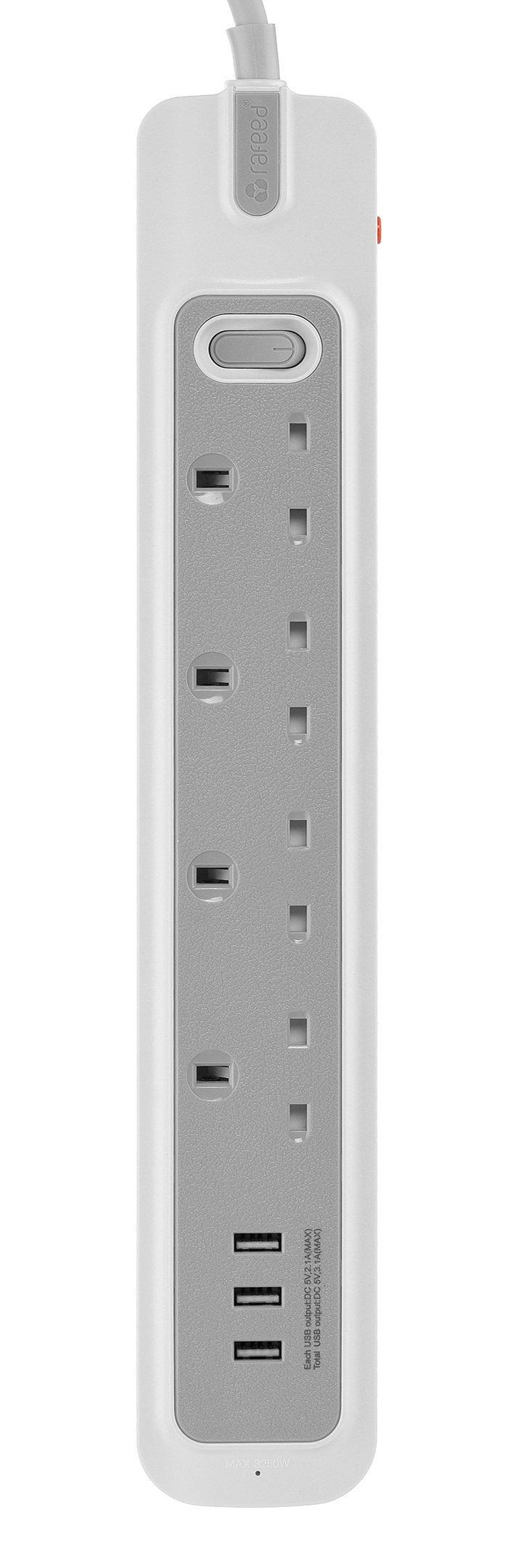 Rafeed Electric, Power Extension, 4 Sockets, 3M Cable, 3 USB-A Ports ...