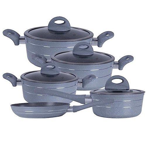 RoyalFord 9pcs Granite Cookware Set, Grey - eXtra Oman