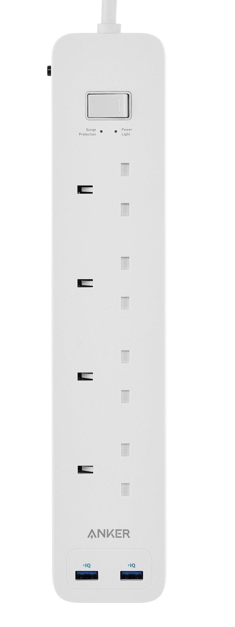 Anker 322 Power Extension Strip, 4 Sockets, 2 USB Ports 12W, 1.8m Cable ...