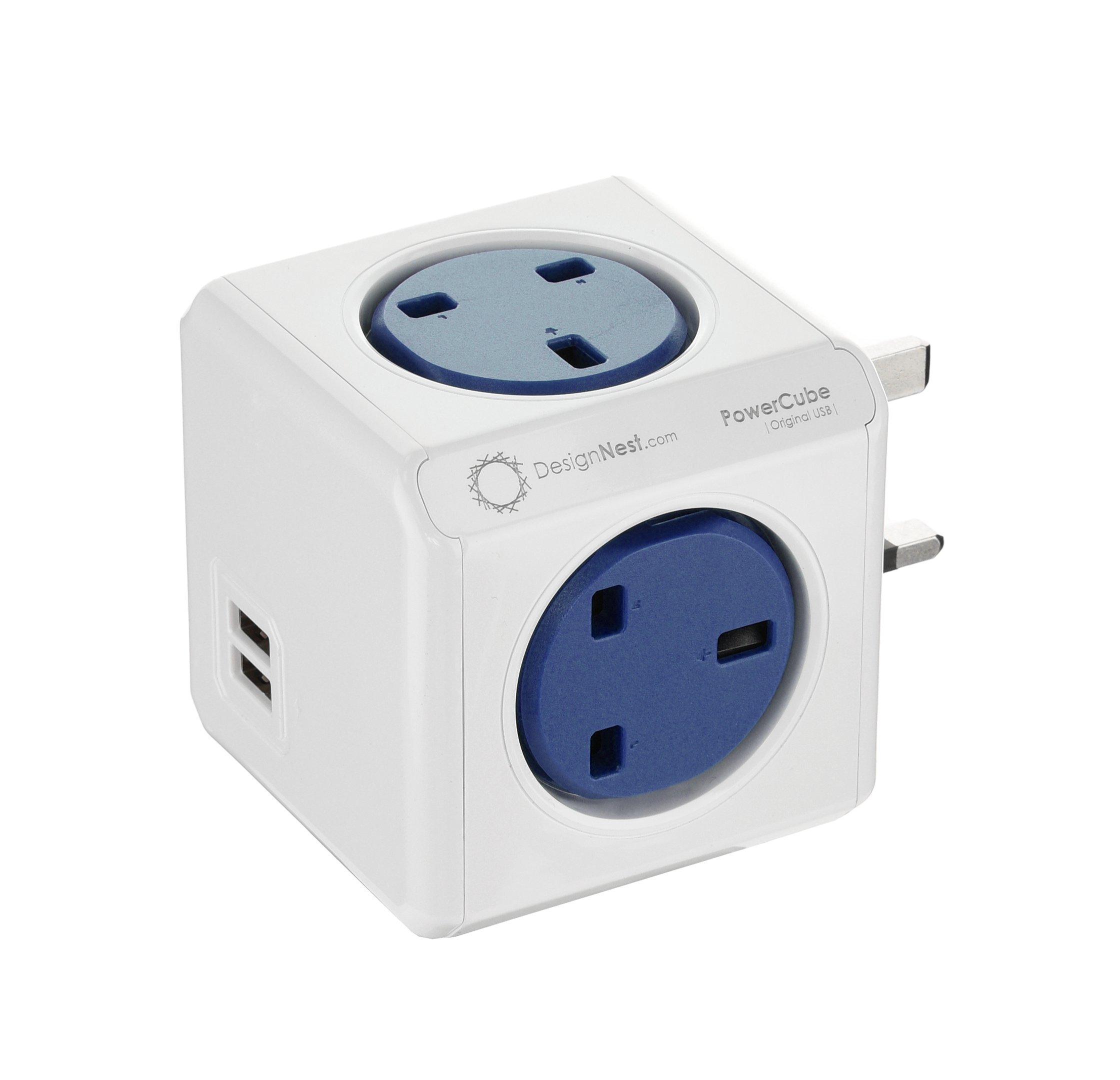 Allocacoc PowerCube Original, 4 Sockets, 2USB Ports, Blue - eXtra