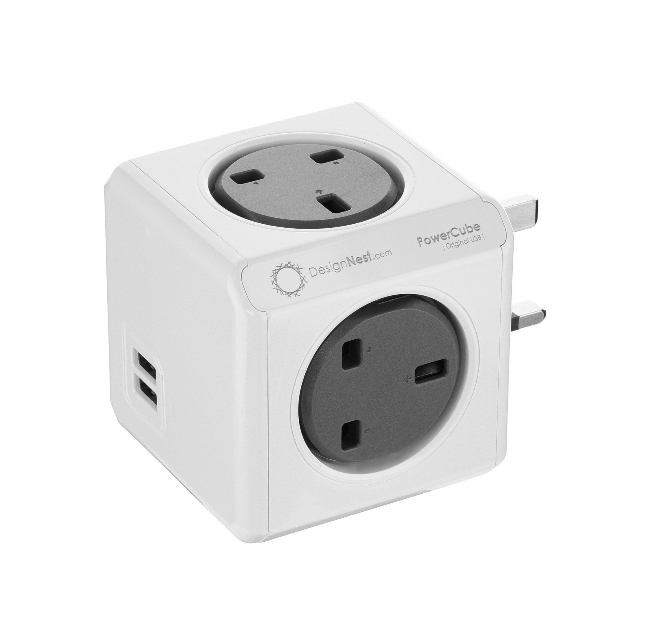 Allocacoc PowerCube Original, 4 Sockets, 2USB Ports, Gray - eXtra