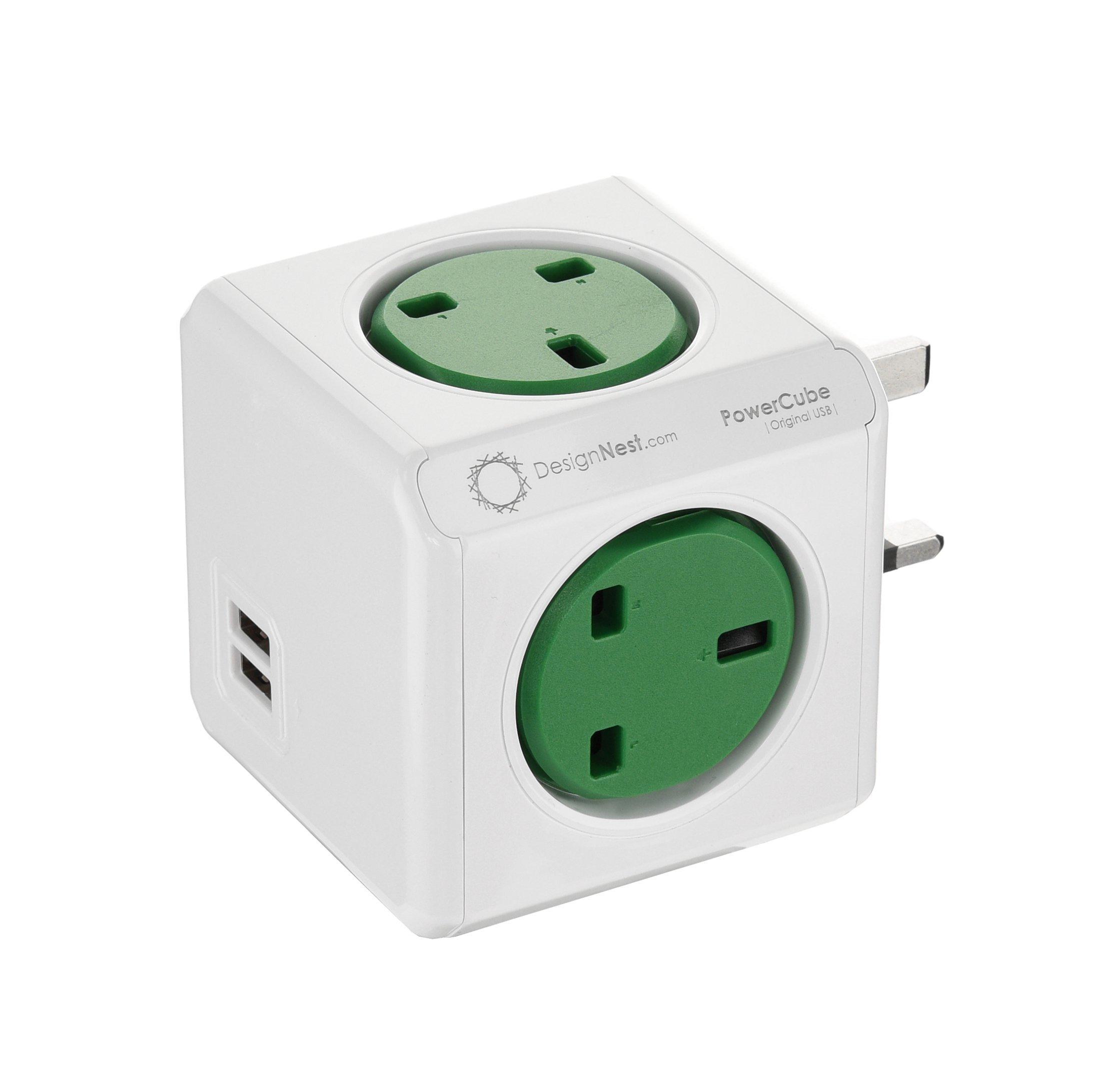Allocacoc PowerCube Original, 4 Sockets, 2USB Ports, Green - eXtra