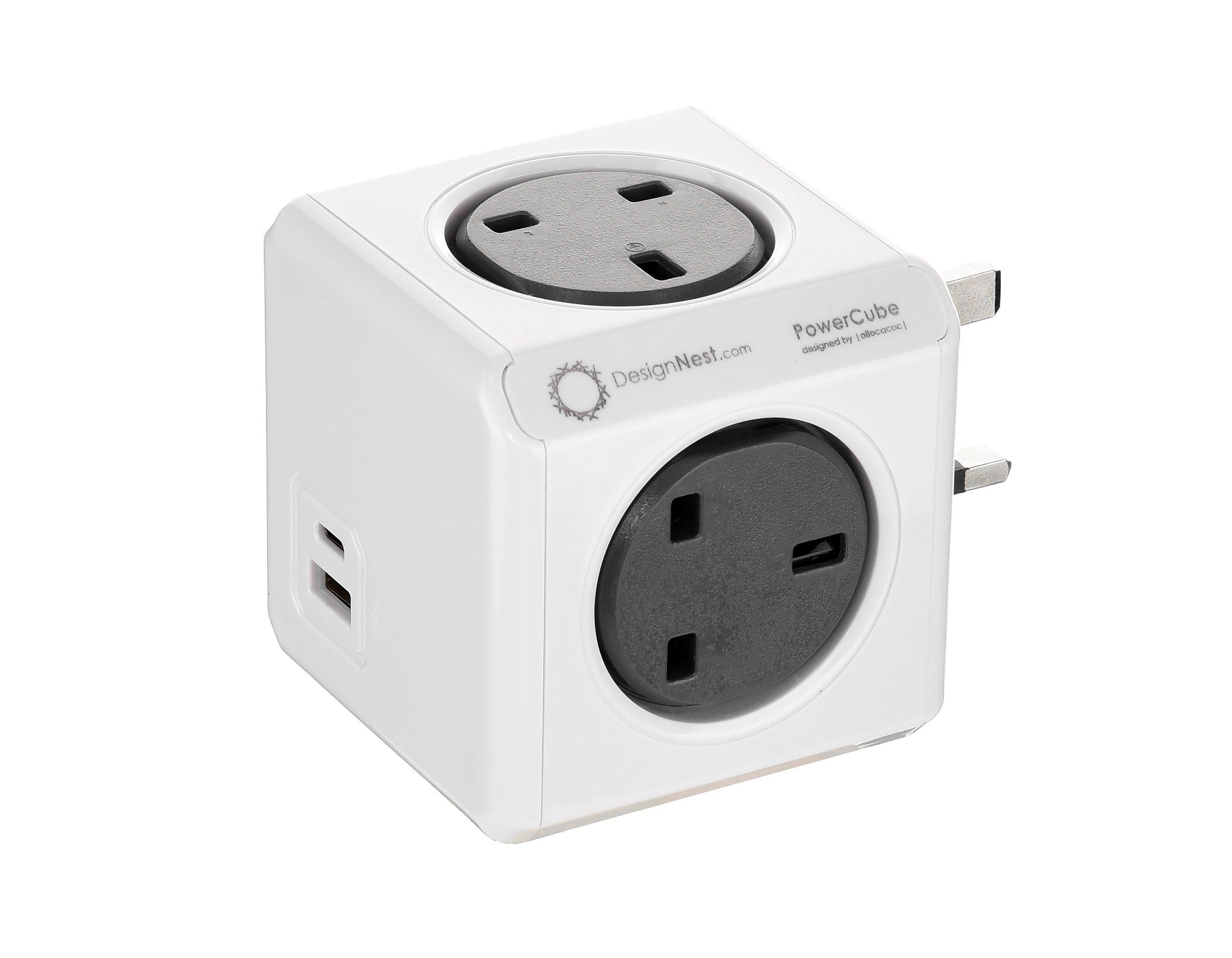 Allocacoc PowerCube Original, 4 Sockets, 1 USB A + 1 USB-C Ports, Grey ...