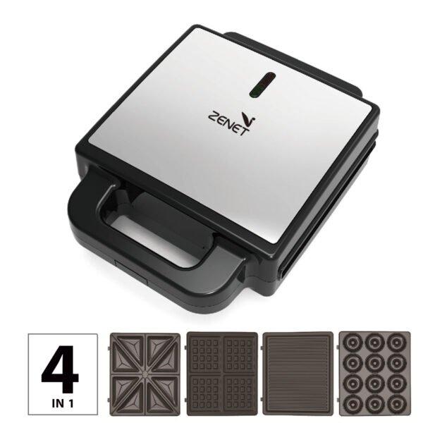 Zenet 4-in-1 Electric Sandwich Maker 1400W Black/Silver - eXtra Bahrain