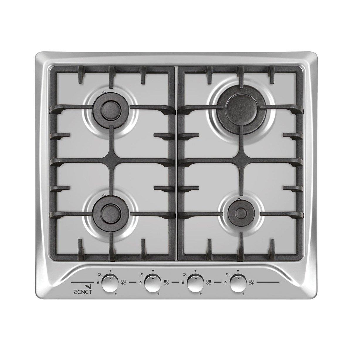 Zenet Gas Built-In Stainless Steel Hob, 60 cm, 4 Heat Zones, Silver ...