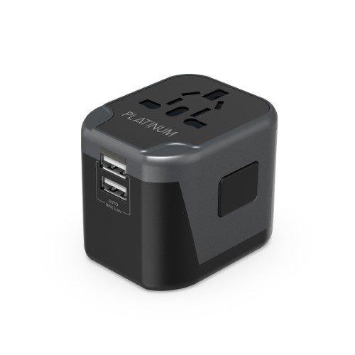 Platinum Universal Travel Adapter, Dual-USB, Black - eXtra Oman