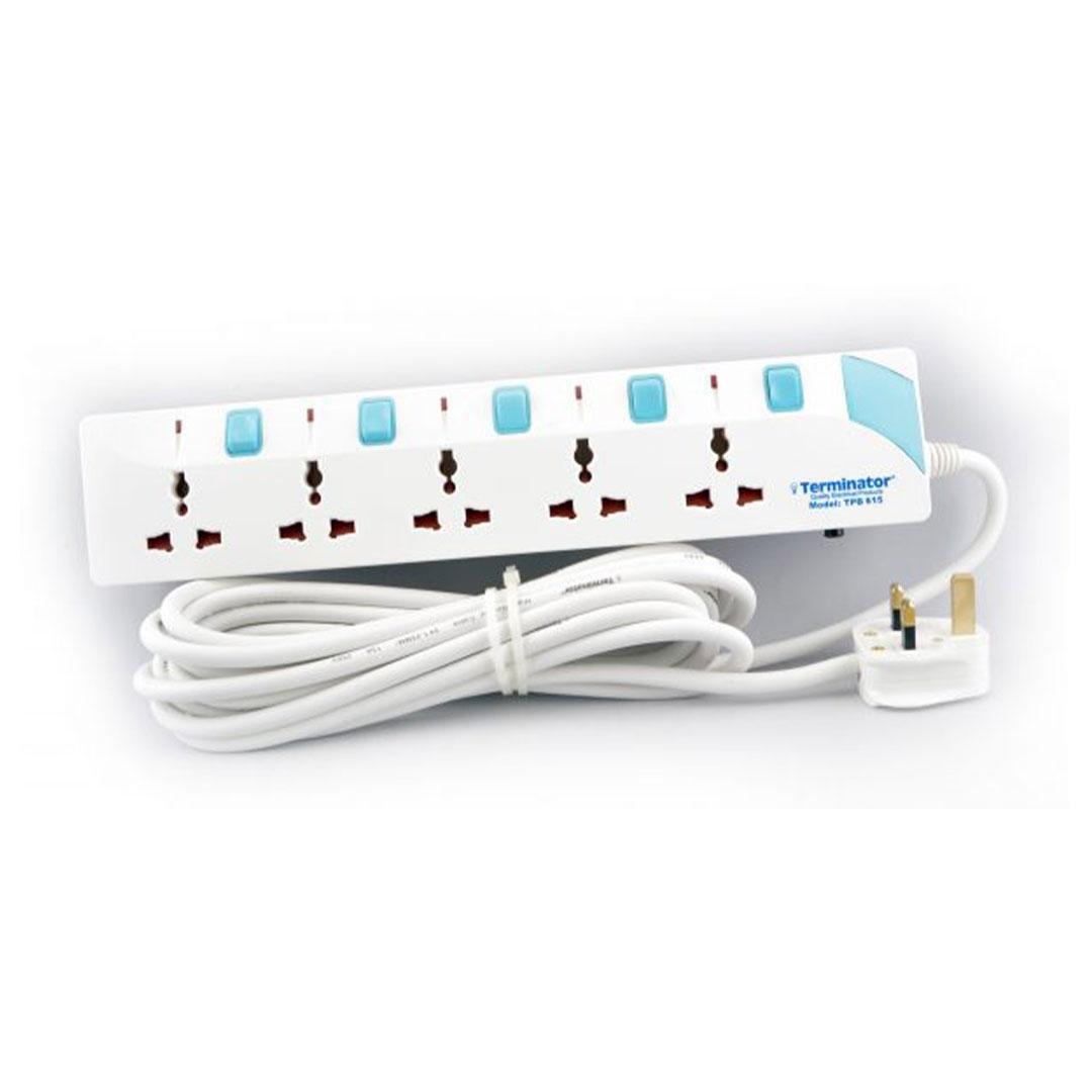 Terminator 5 Way 3M Wire 13Amp Extension Board With Switch White ...