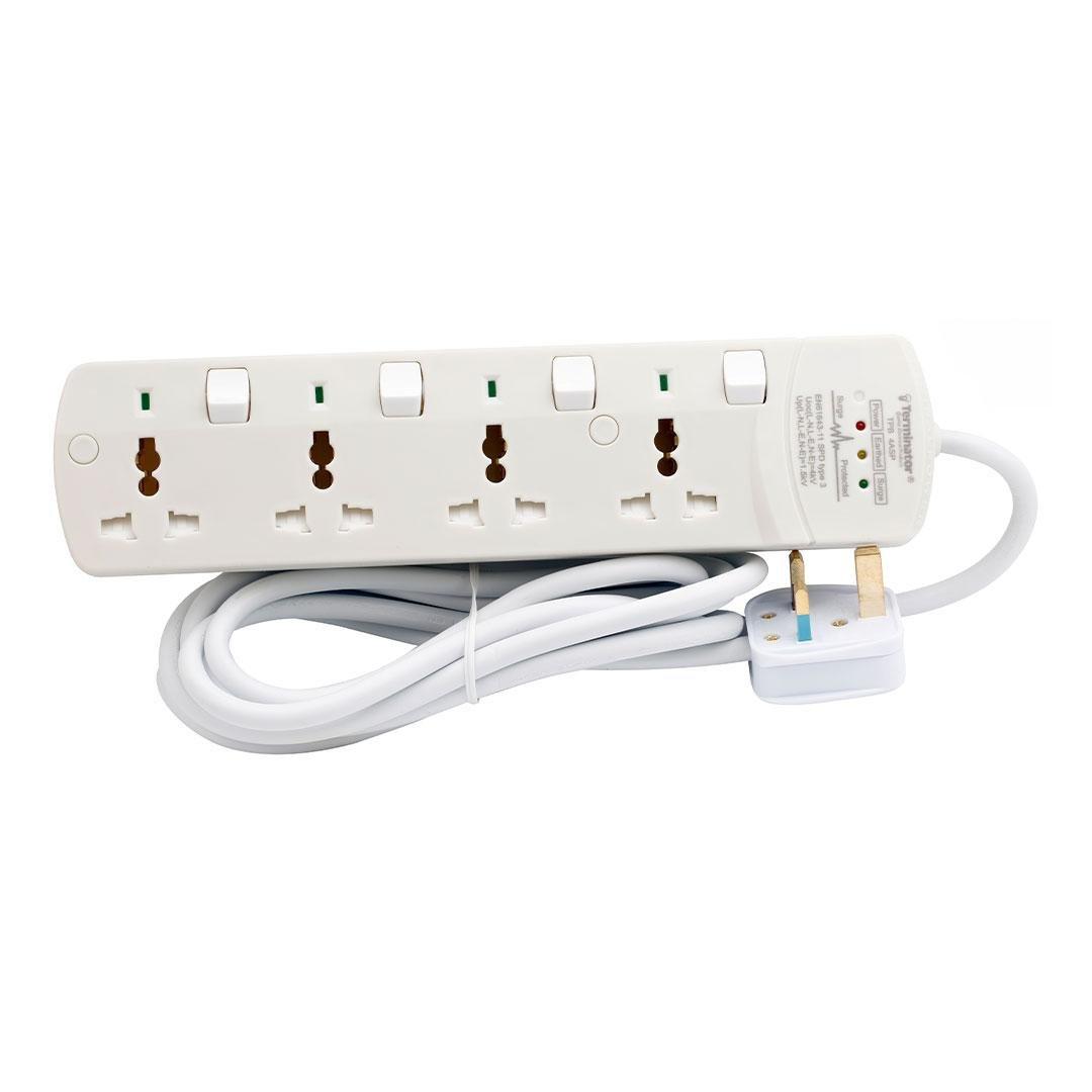 Terminator 4 Way 3Mtr Wire With 13Amp Universal Extension Board White ...