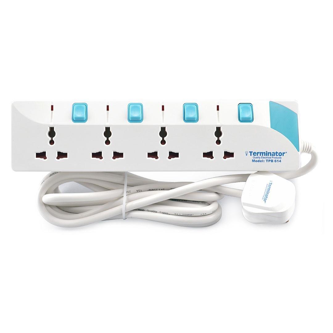 Terminator 4 Way 3Mtr Wire With 13Amp Extension Board White - eXtra Bahrain