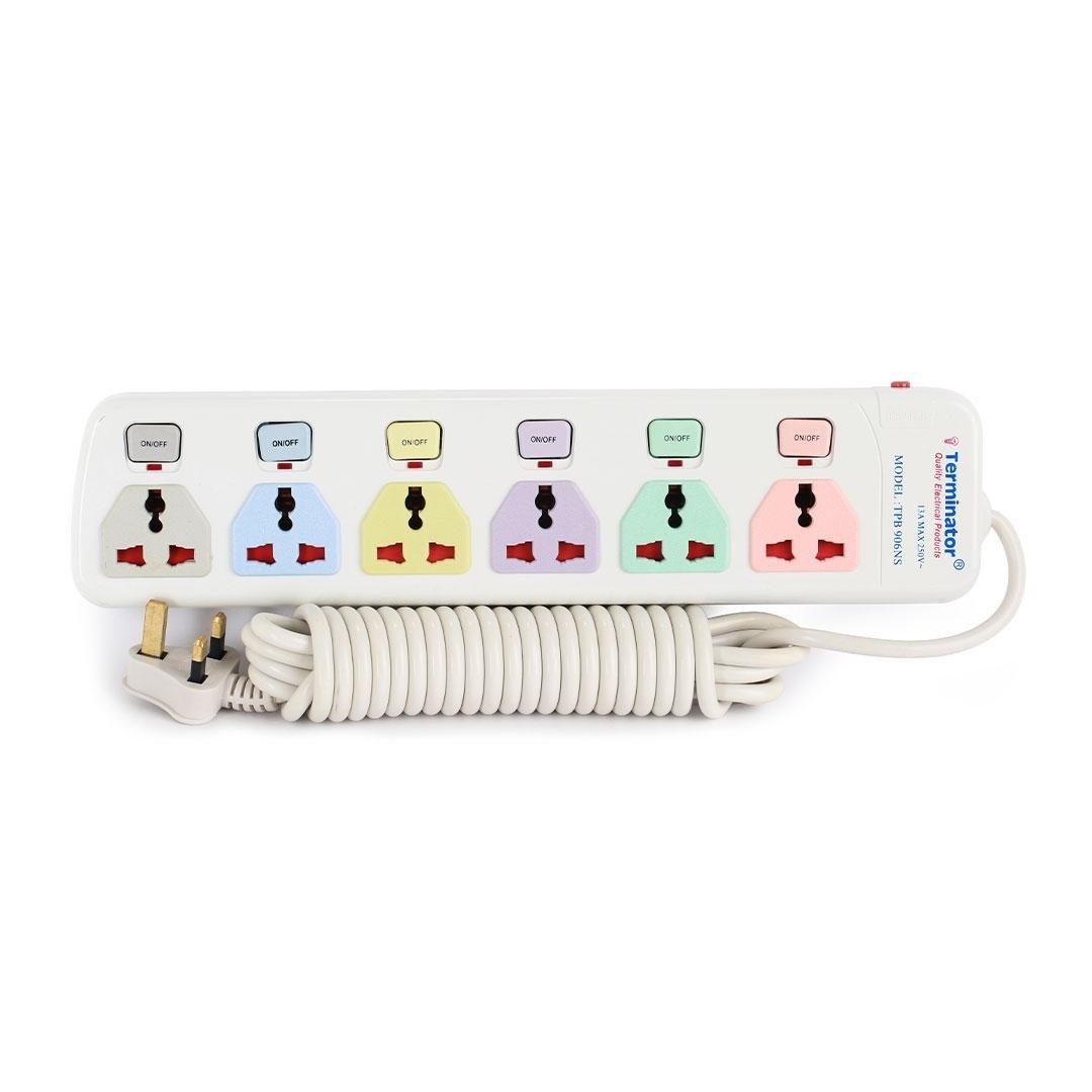 Terminator 6 Way 3Mtr Wire 13Amp Universal Extension Board White ...