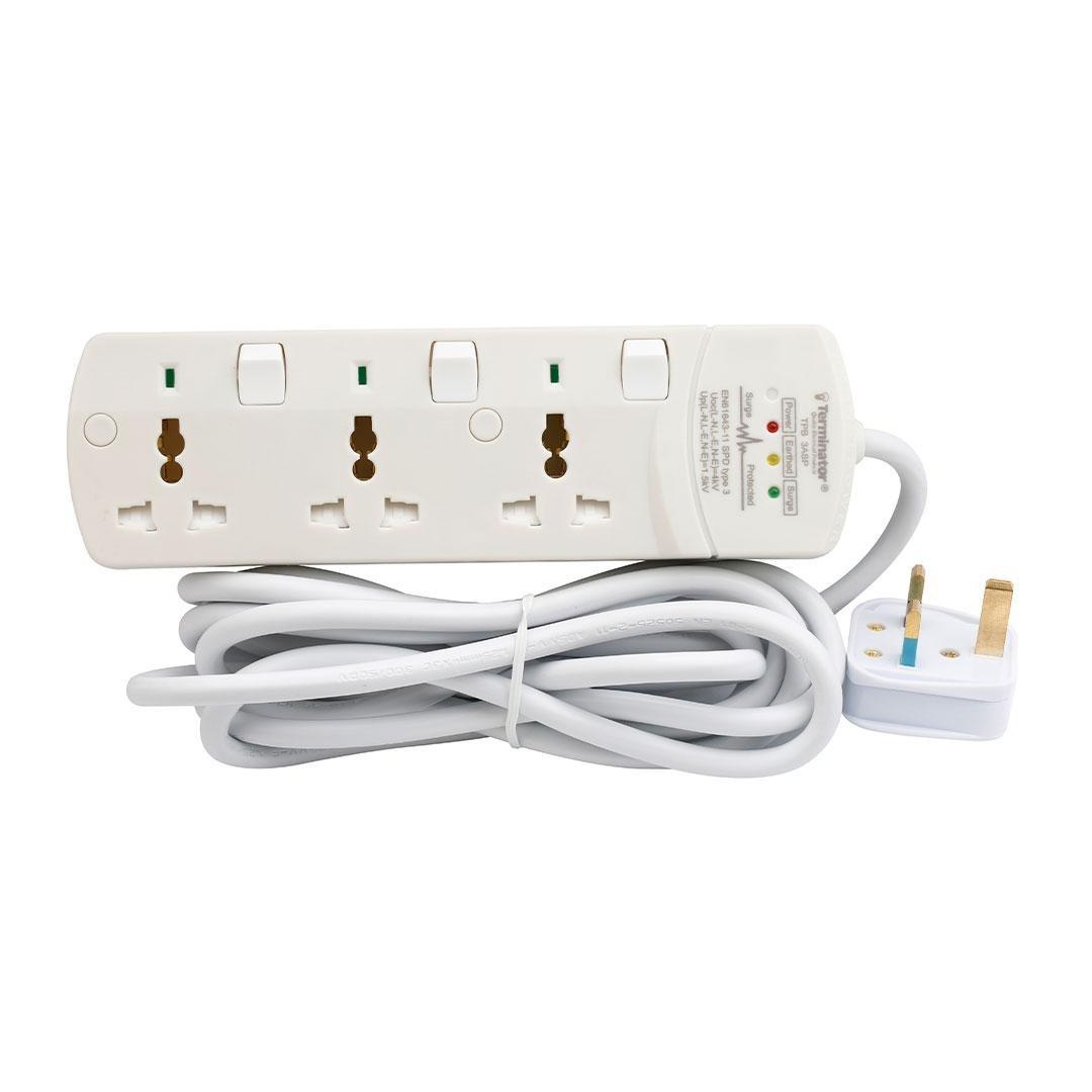 Terminator 3 Way 3 Mtr Wire 13Amp Universal Extension Board White ...
