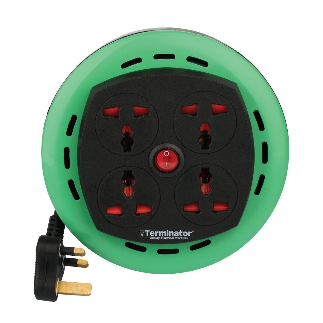 Terminator 4Way 4 Mtr Wire 13Amp Universal Power Extension Reel Green ...