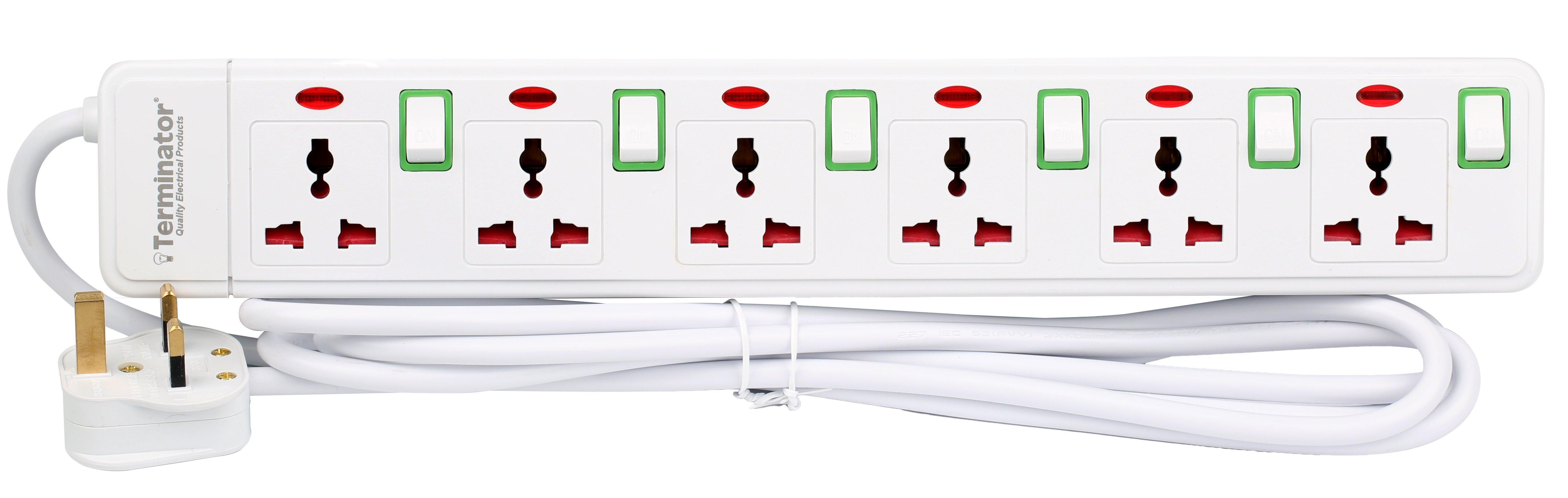 Terminator 6 Way 3M Wire 13Amp Universal Extension Board With Switch ...