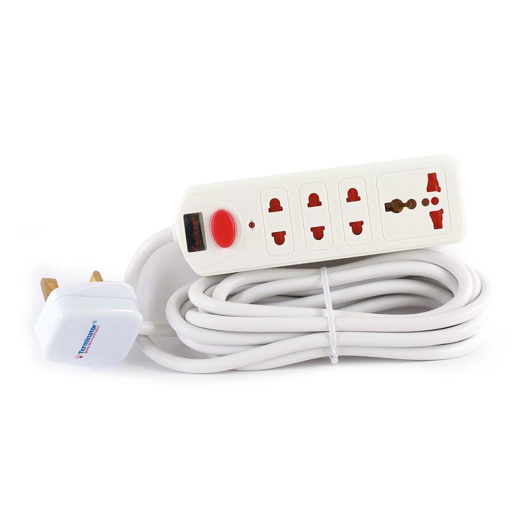 Terminator 4 Way 3Mtr Wire With 13Amp Universal Extension Board White ...