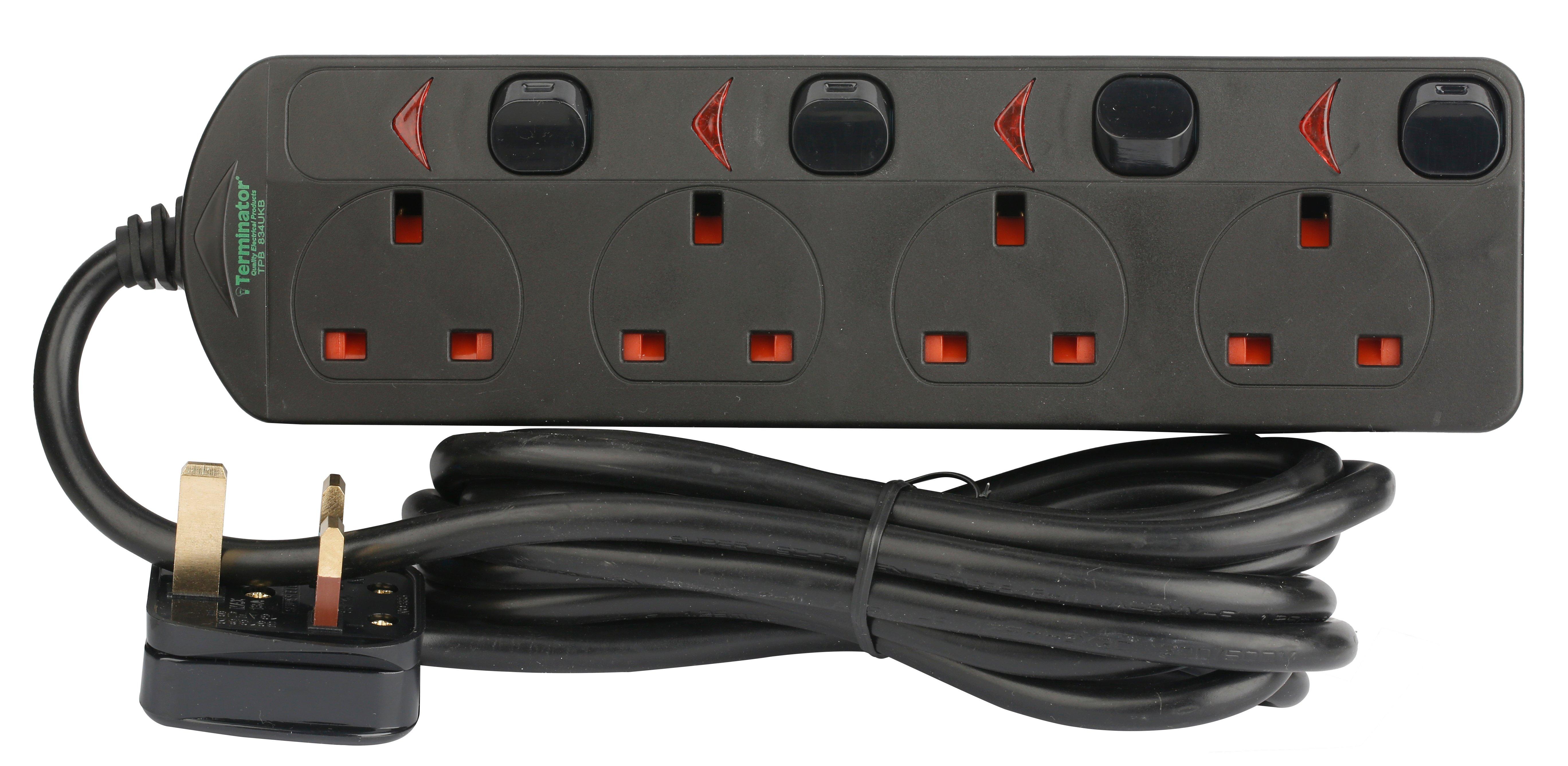 Terminator 4 Way 3Mtr Wire With 13Amp Extension Board Black, - eXtra ...