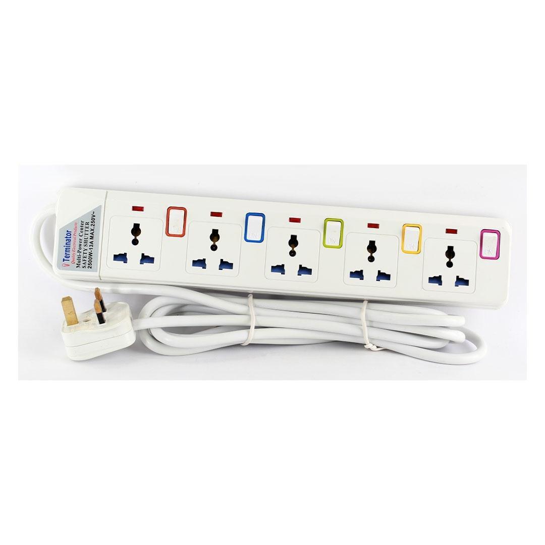 Terminator 5 Way 3M Wire 13Amp Extension Board With Switch White ...