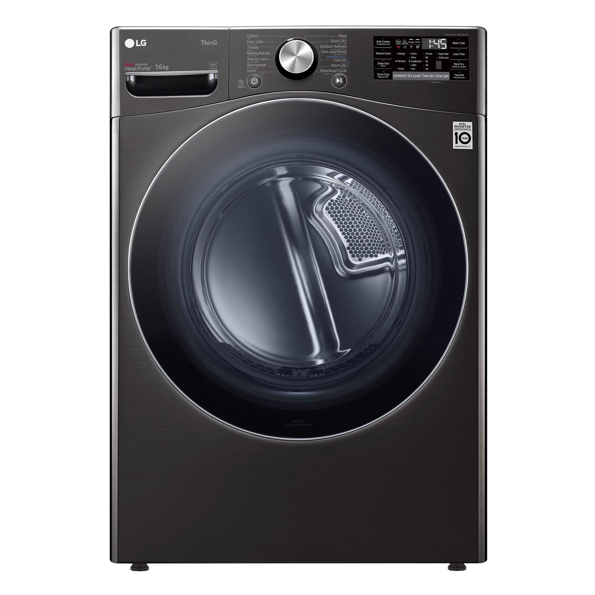 LG Dual Inverter Heat Pump Dryer, 16kg, ThinQ (Wi-Fi), Black Steel ...