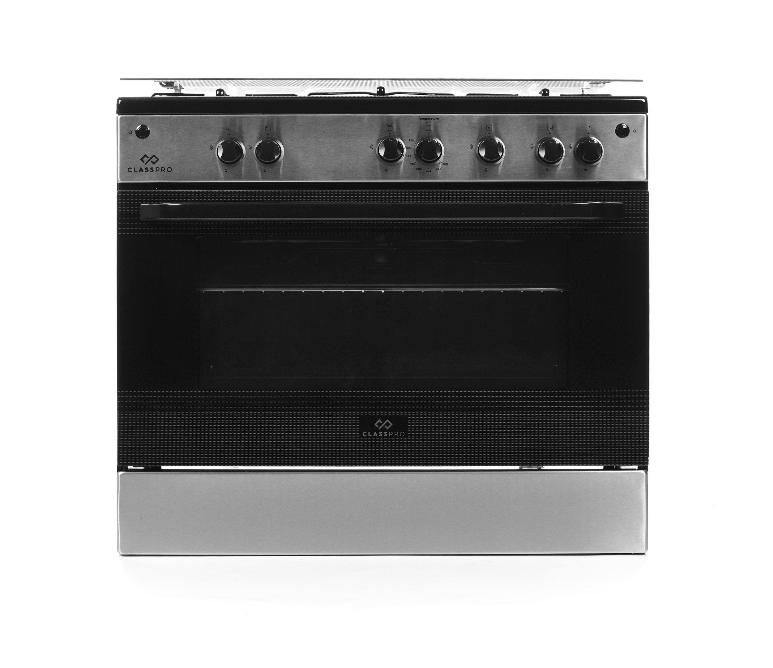Classpro Freestanding Gas Cooker, 90×60 cm, 5 Burners, Stainless Steel & Black - eXtra