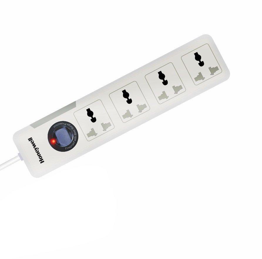 Honeywell 1.5m 4-Way Universal Surge Protection Power Extension Socket ...