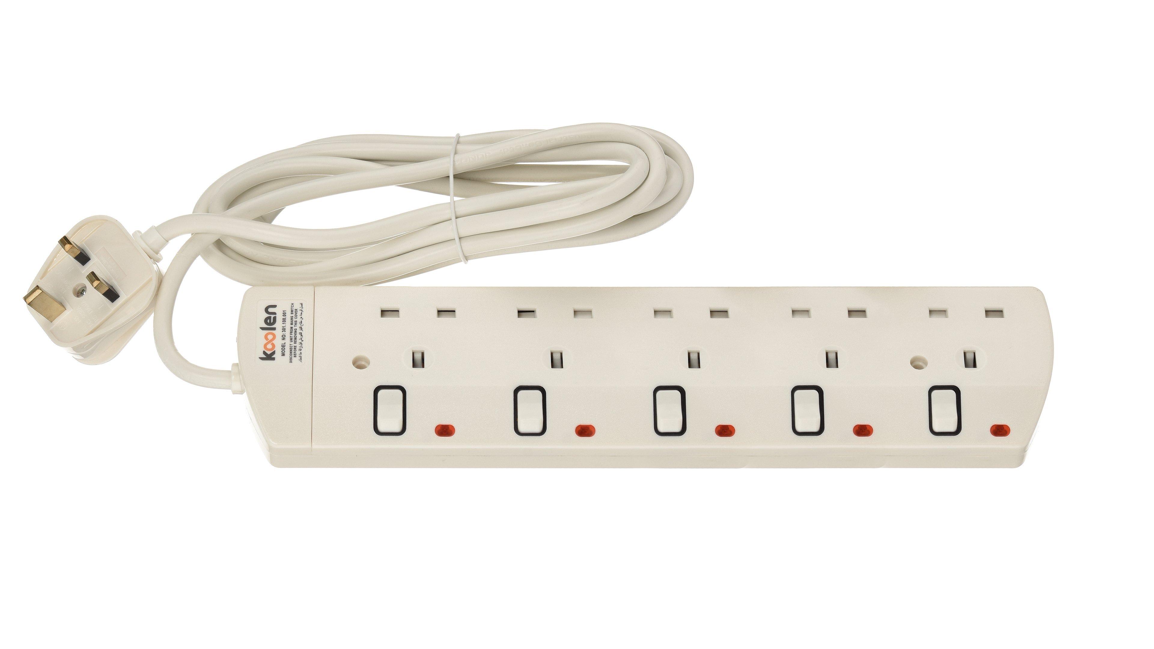 Koolen, 5 Ways Power Extension Sockets, 5 m, White. - eXtra