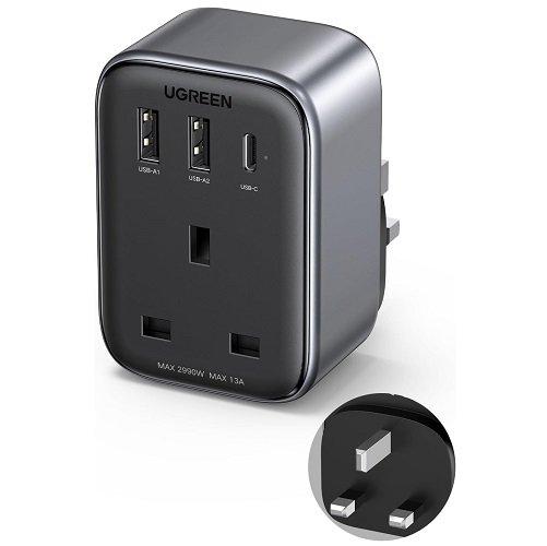 Ugreen CD314 Stop Kontak Outlet Extender Plug, 30W, Black - eXtra Oman