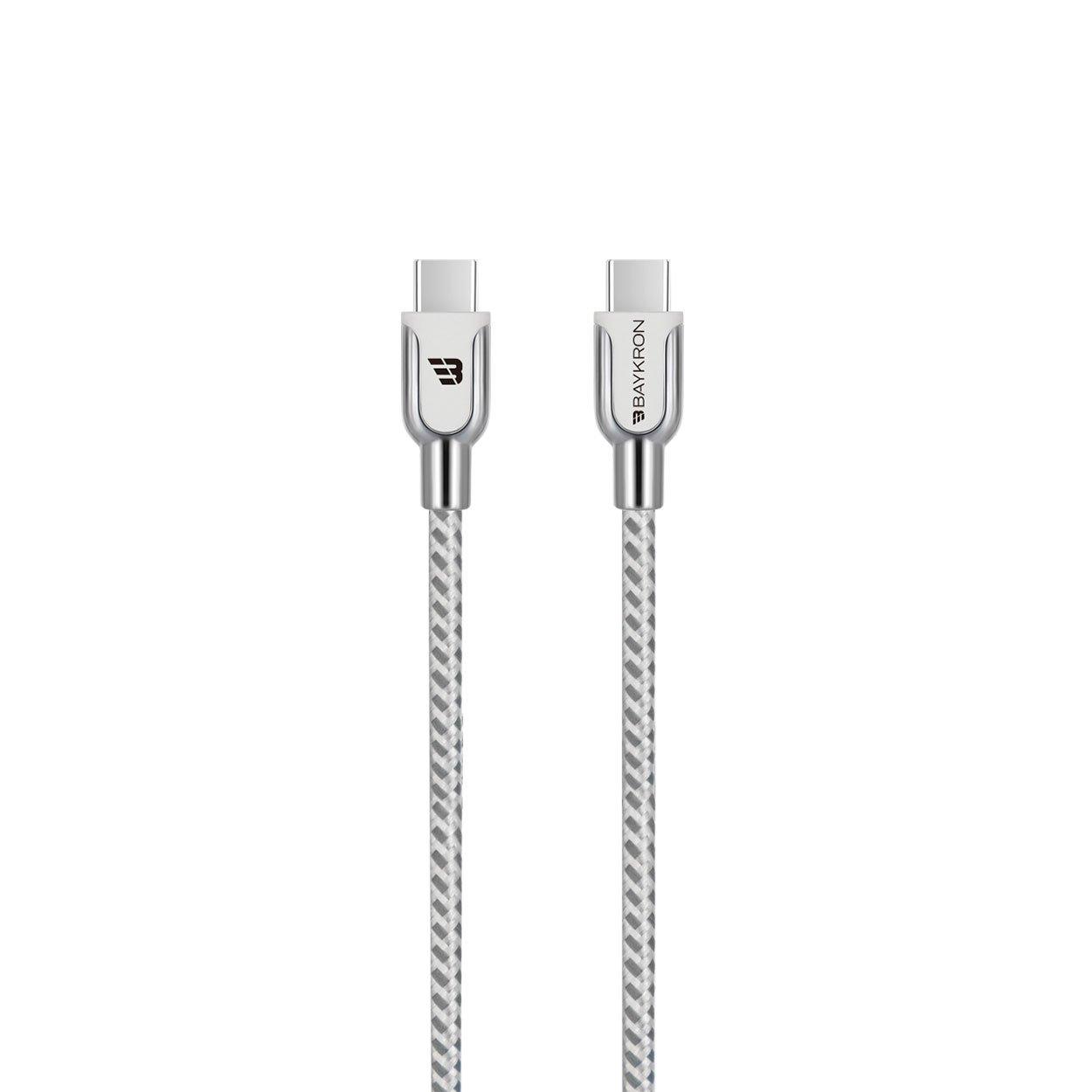Baykron Braided USB-C to USB-C Cable 1.2M, Silver - eXtra