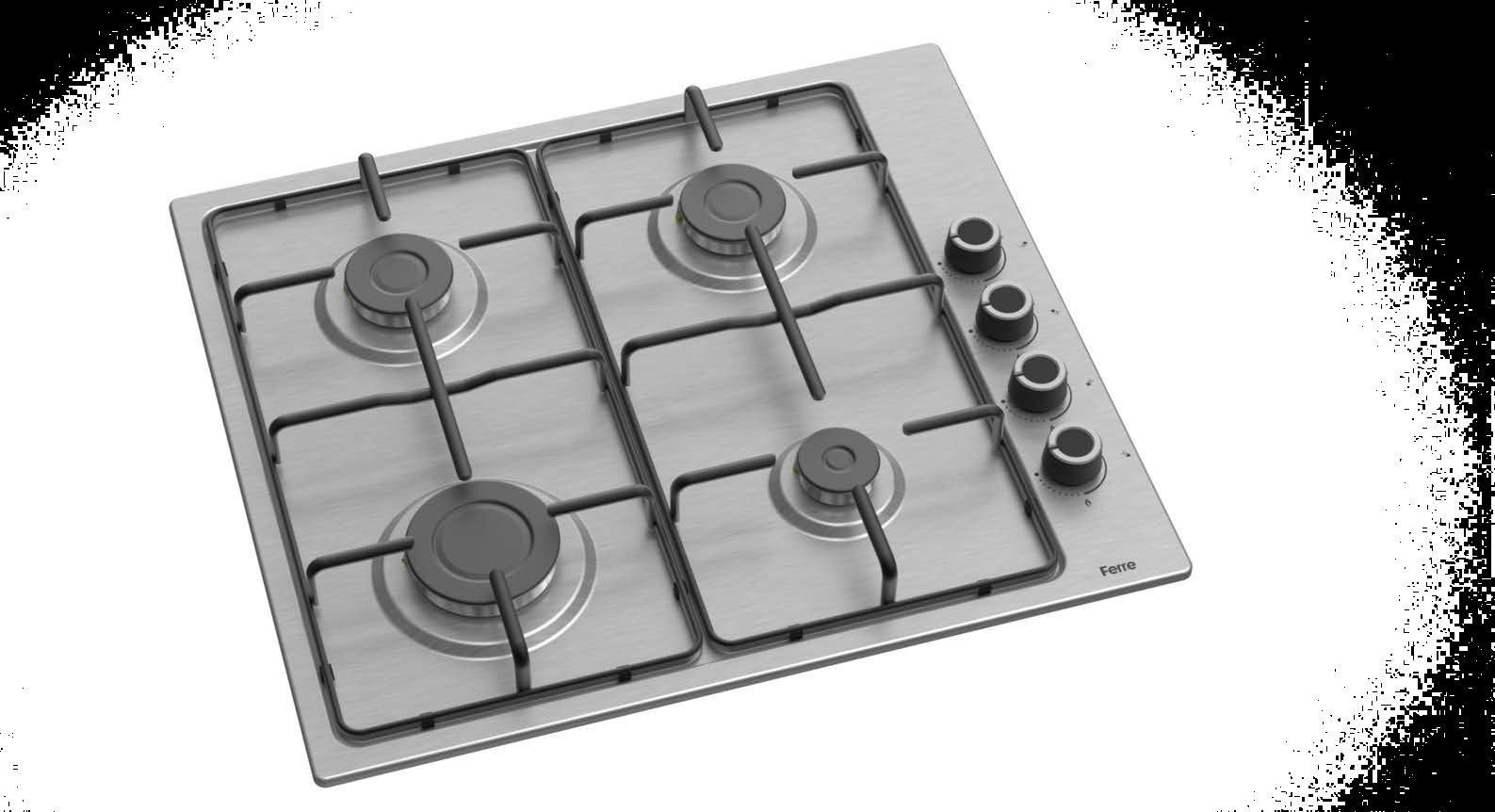 Ferre 60Cm Built In Full Safety Gas Hob, 4 Burners Silver - eXtra Bahrain