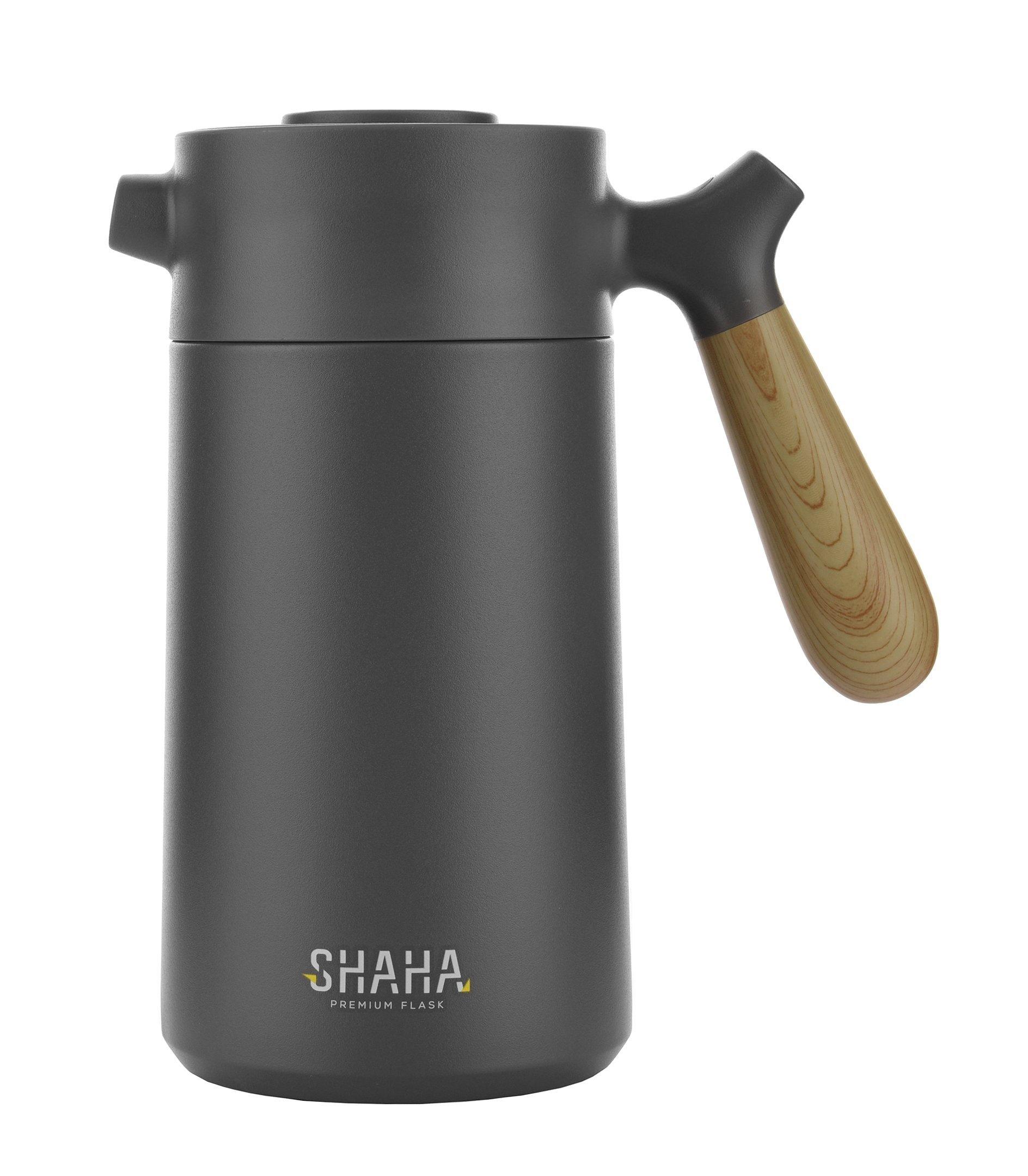 SHAHA, Stainless Steel Vacuum Flask, Wooden Handle, 1.4L, Grey - eXtra